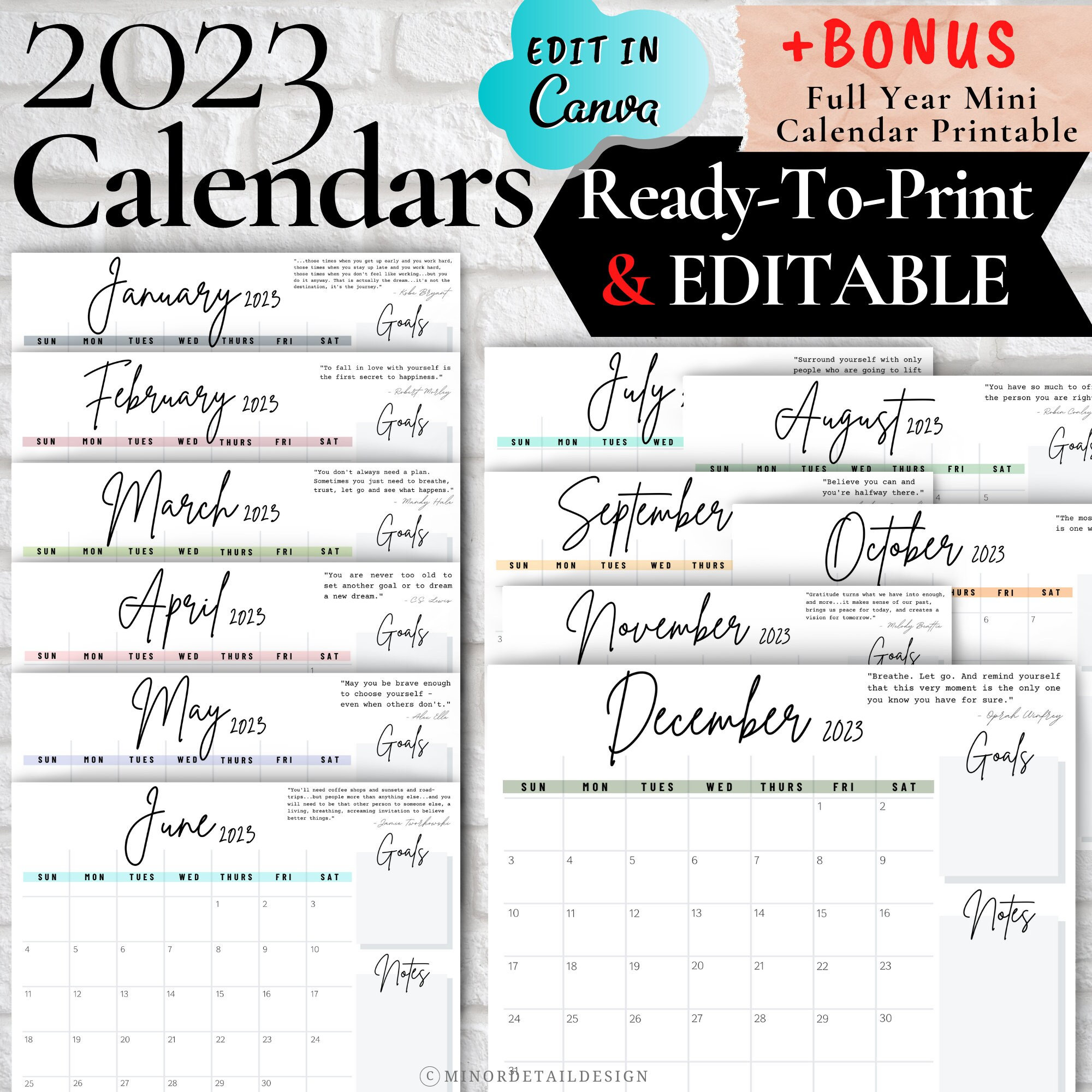 12 Month Calendar Printable Full Year Calendar Printable - Etsy