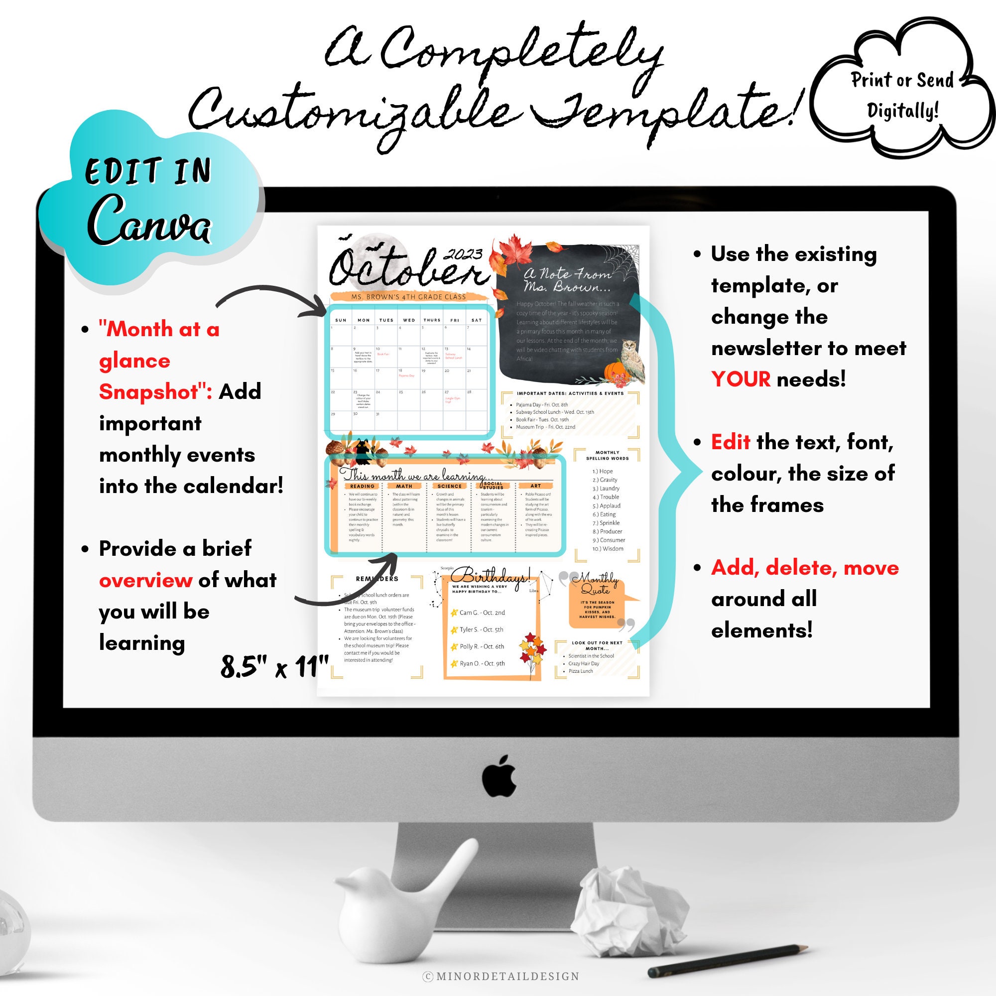 Editable School Newsletter Monthly Newsletter October - Etsy