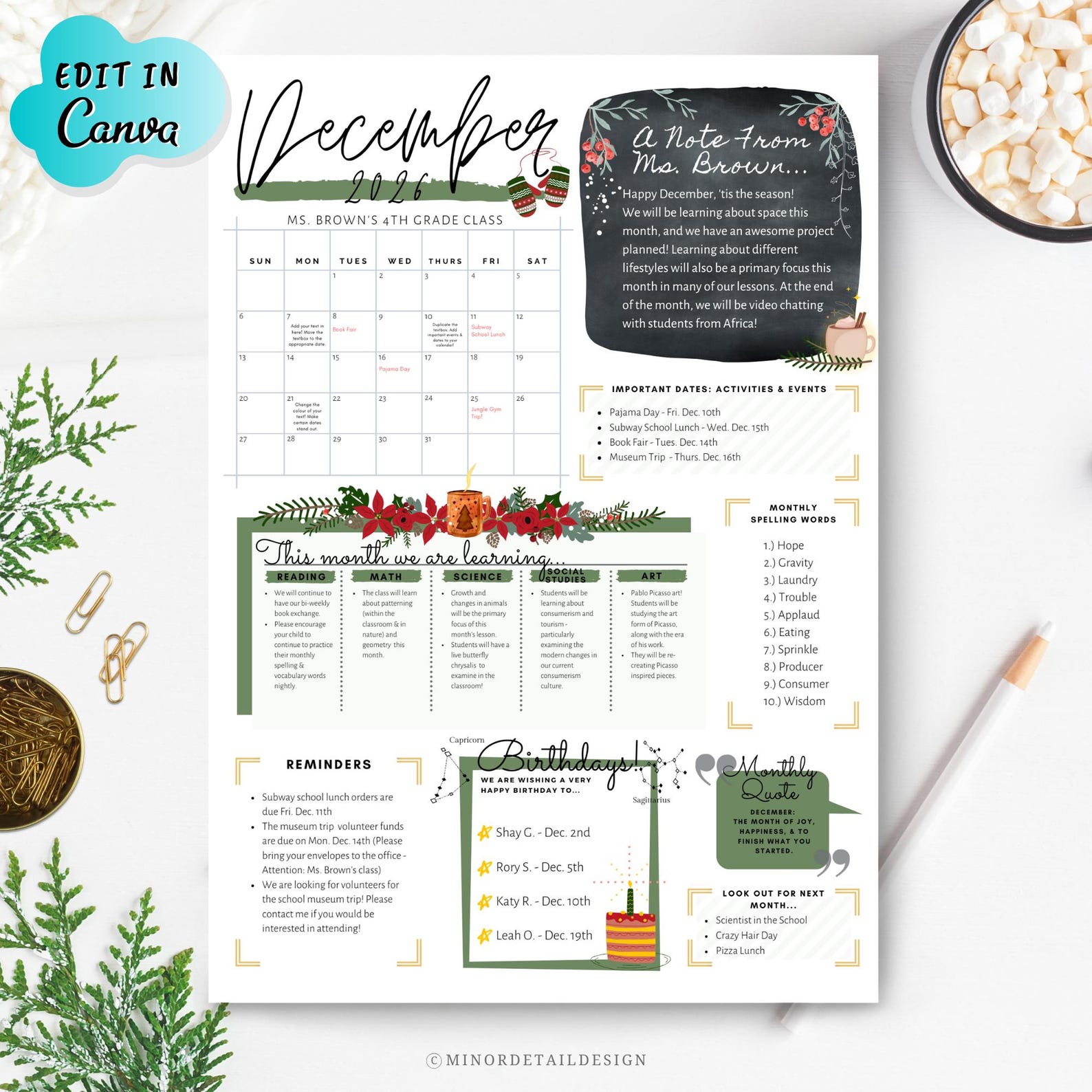 DECEMBER Newsletter, EDITABLE School Newsletter, Editable Teacher ...