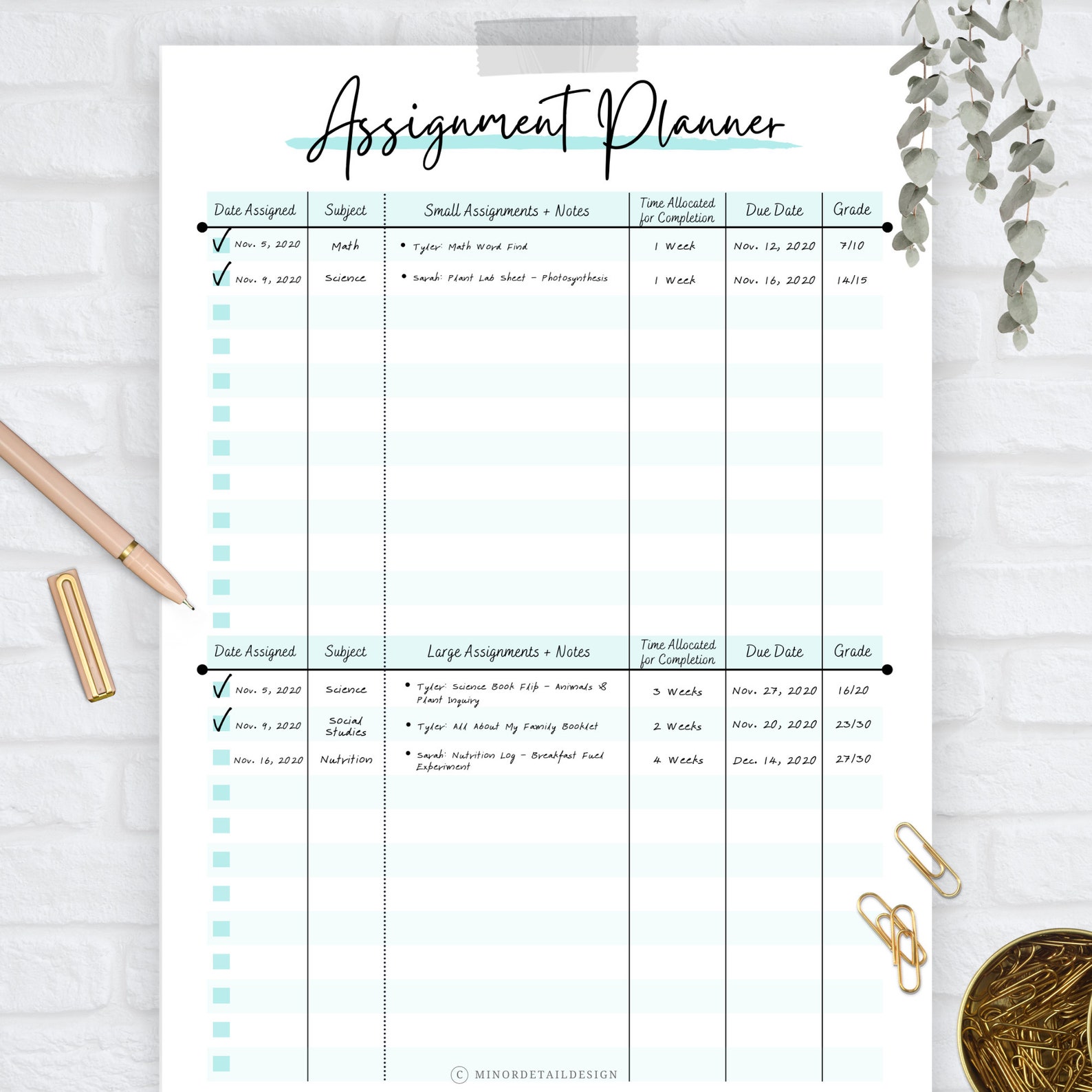 EDITABLE Assignment Tracker Printable, Homeschool Assignment Tracker ...