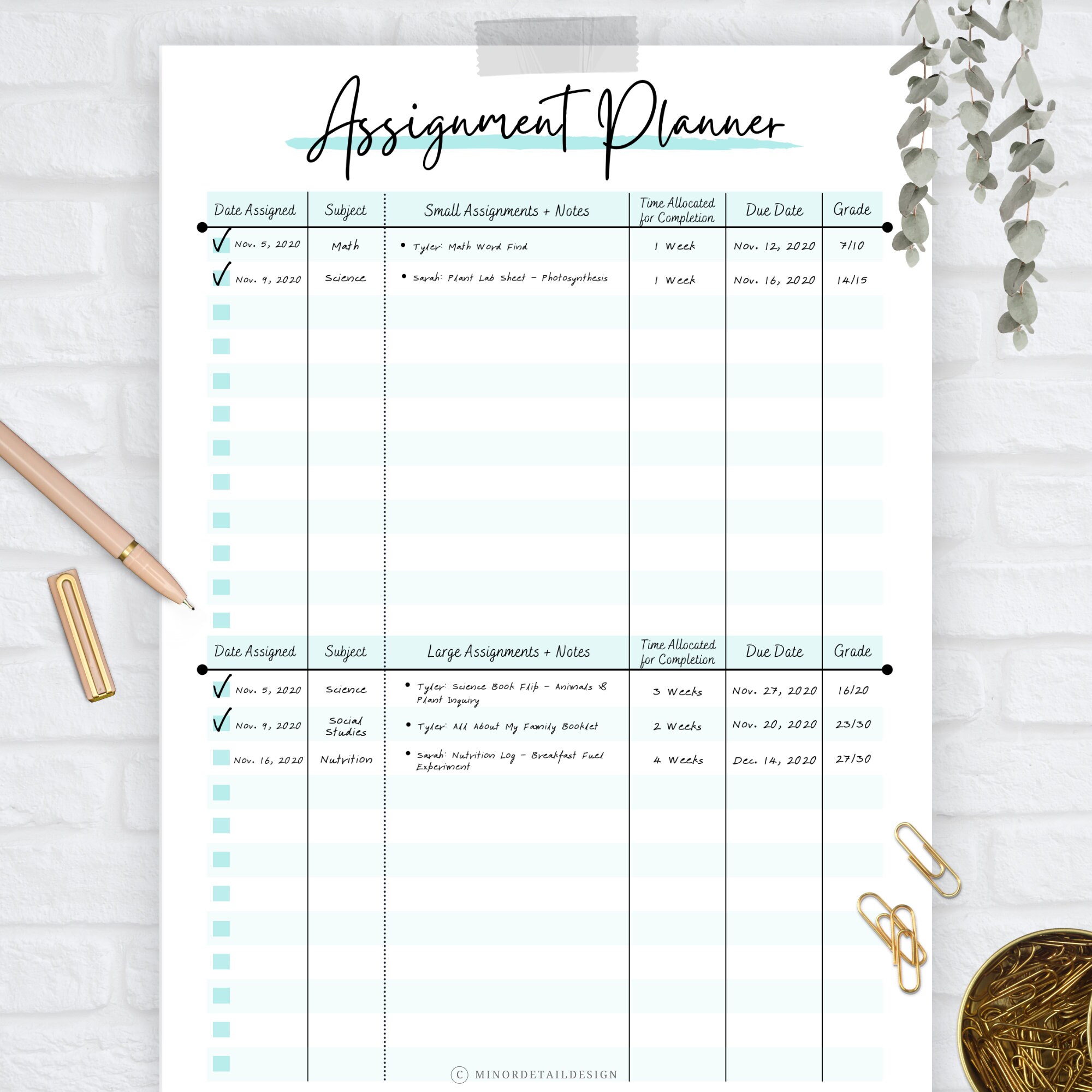 EDITABLE Assignment Tracker Printable, Homeschool Assignment Tracker ...