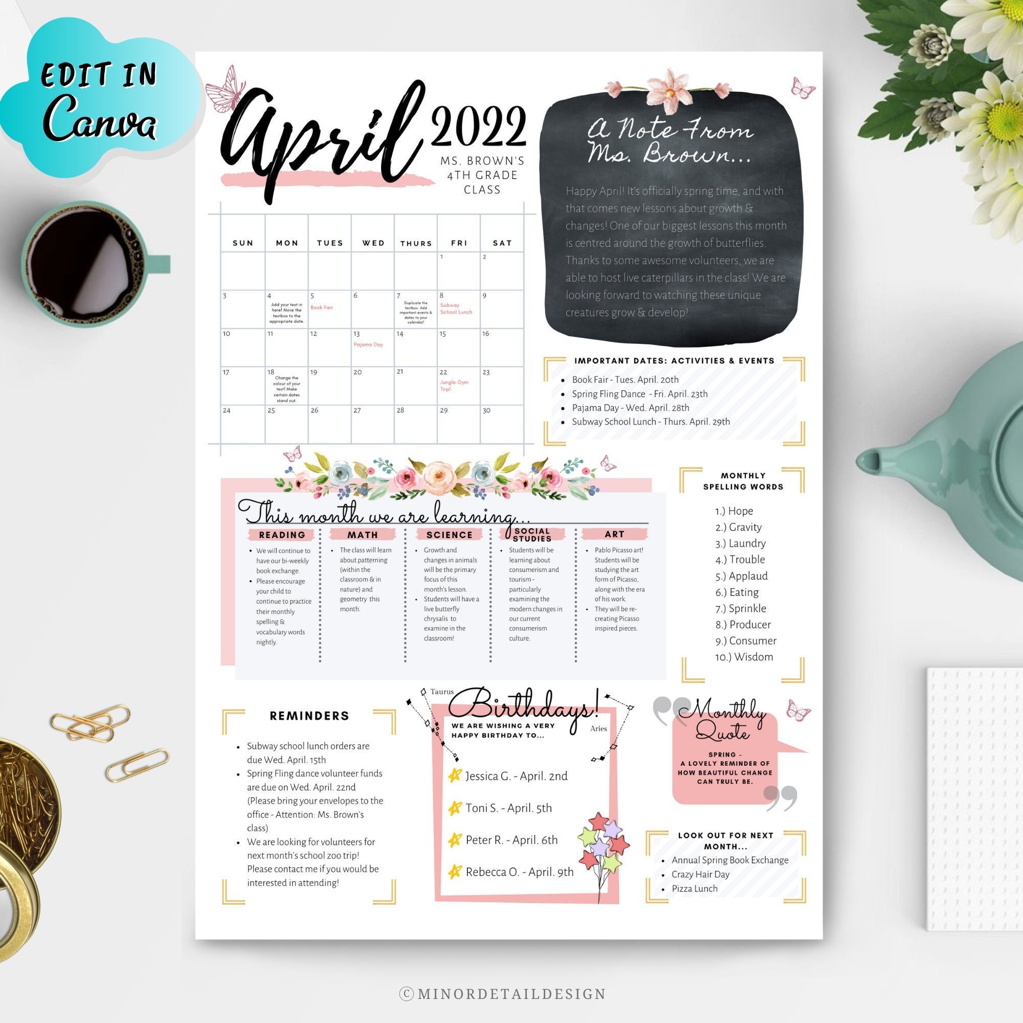 Editable School Newsletter April Newsletter Classroom - Etsy