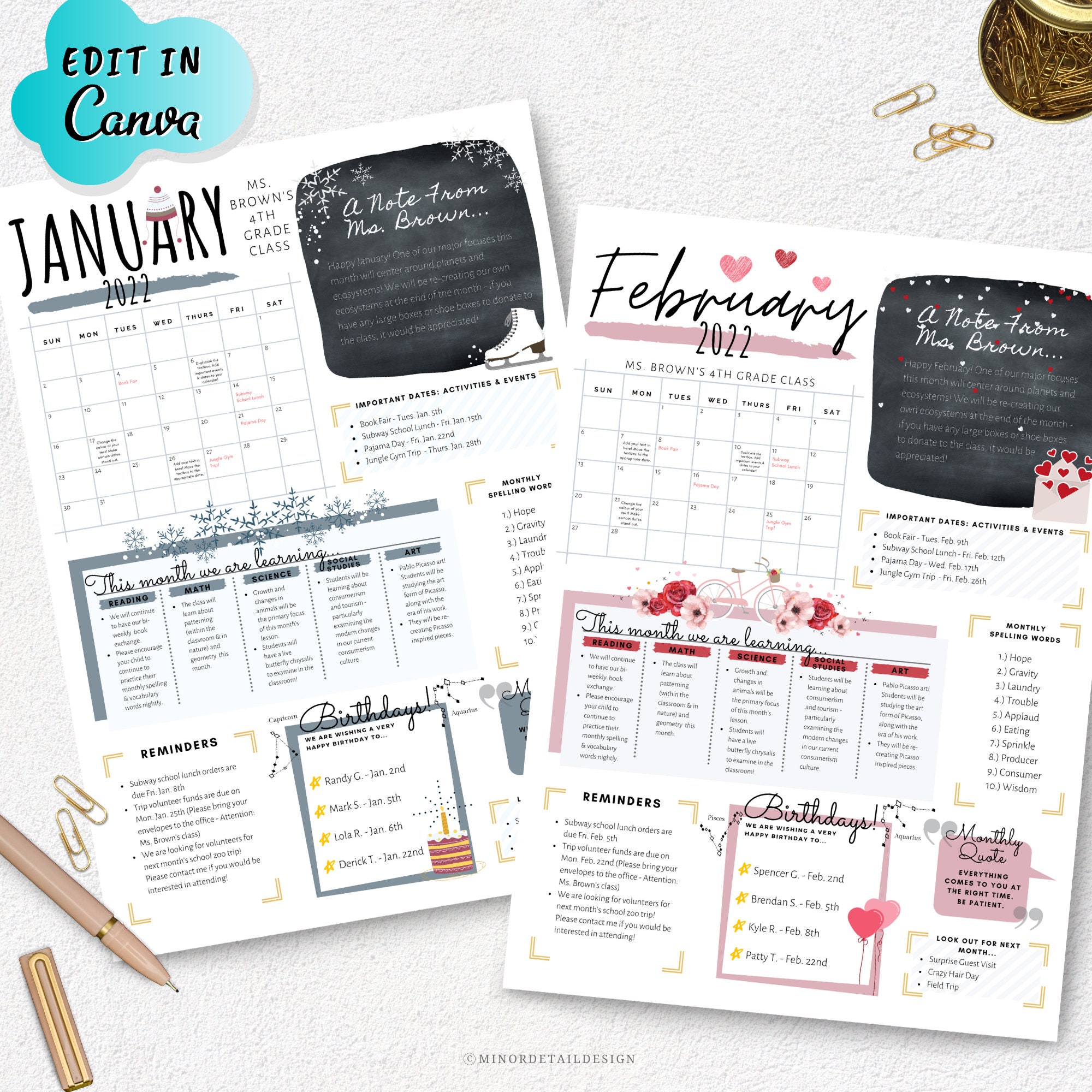 Editable School Newsletter Monthly Classroom Newsletter 12 - Etsy