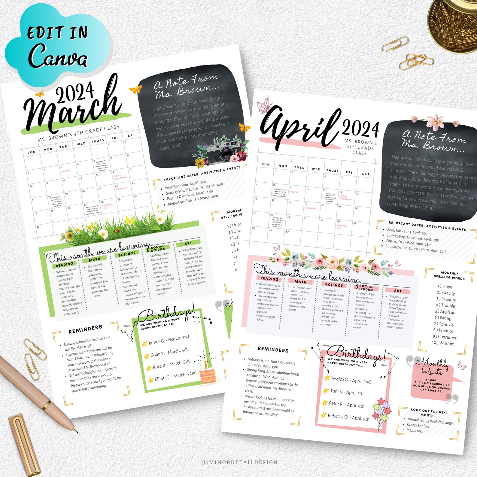 Editable School Newsletter, Monthly Classroom Newsletter, 12 Month ...