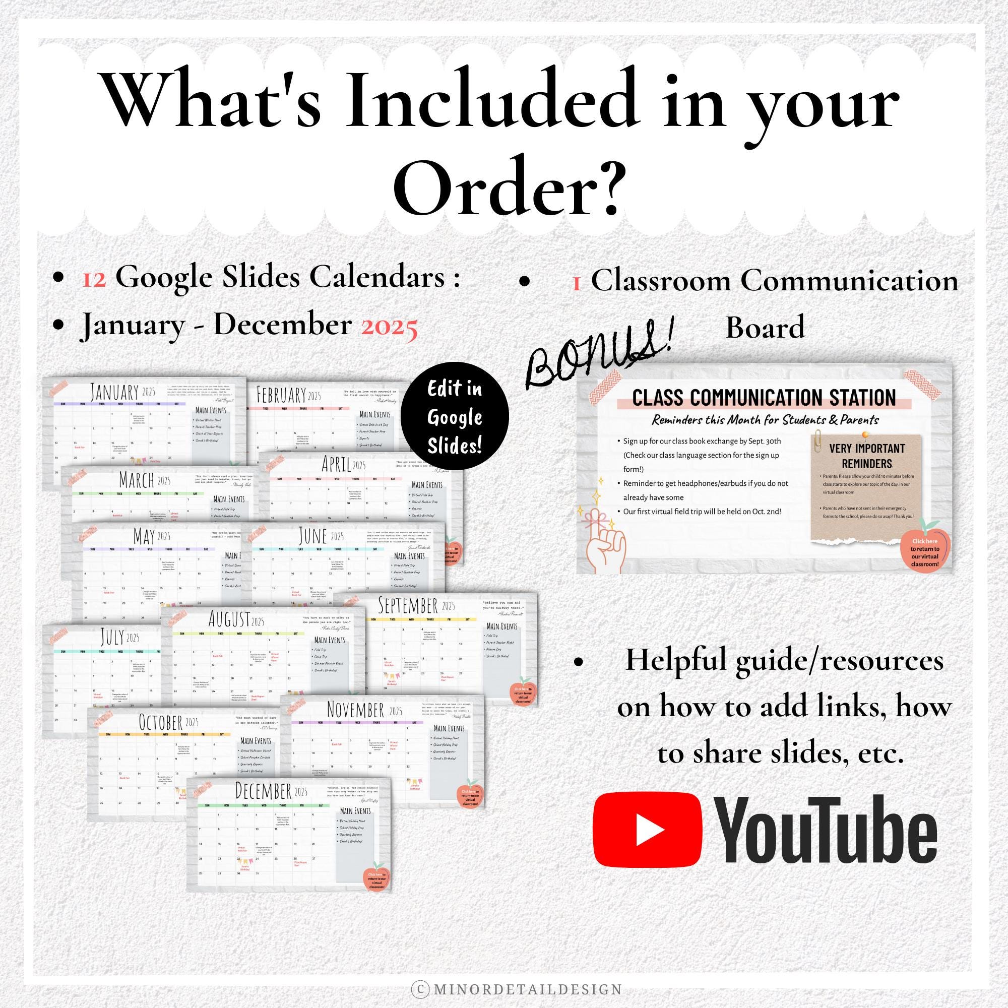 Virtual Classroom Calendar, Google Slides Calendar, Digital Classroom ...