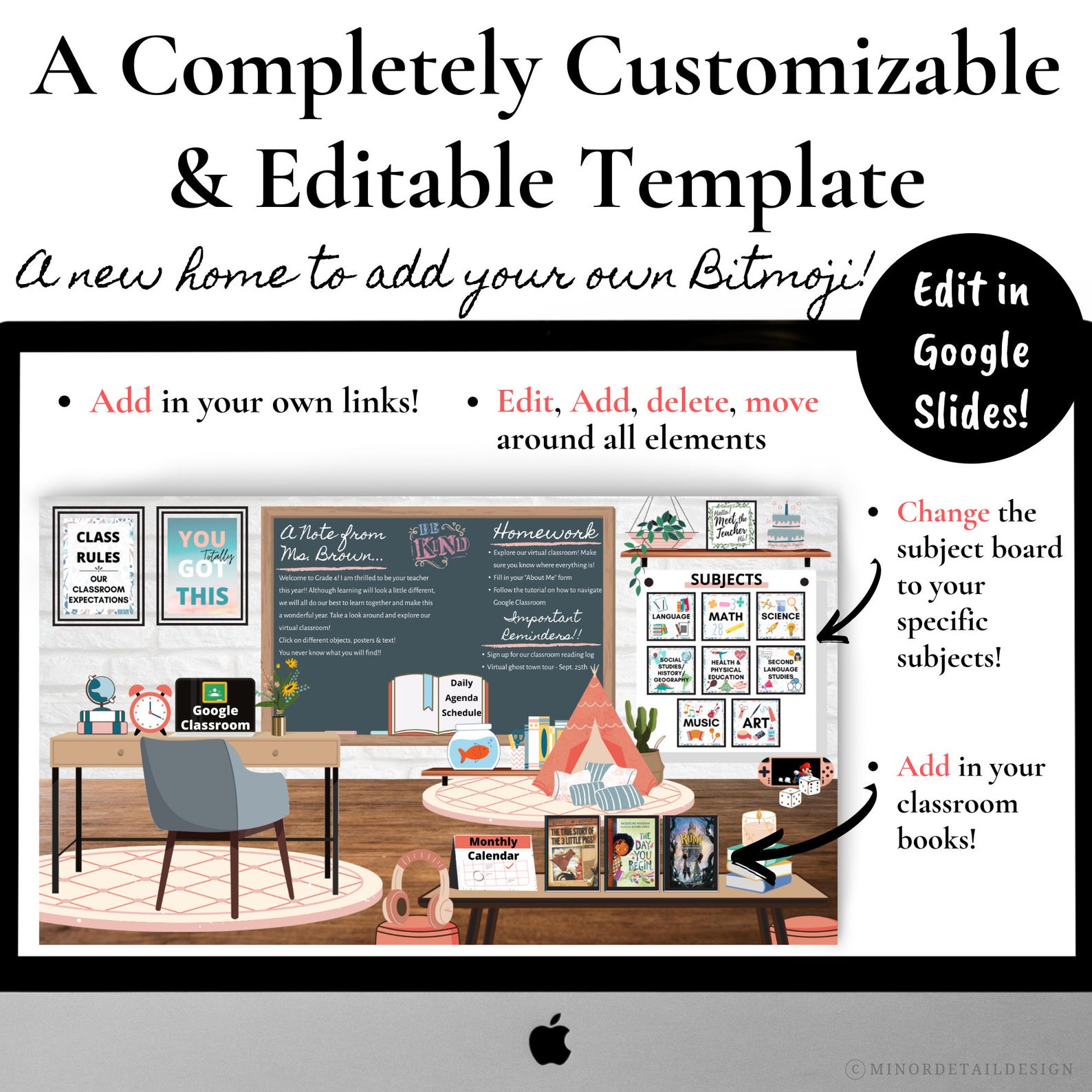 EDITABLE Virtual Classroom, Google Classroom Virtual Bitmoji, Digital ...