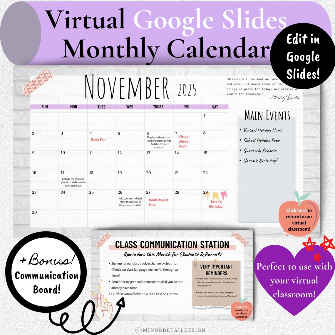 GOOGLE SLIDES CALENDAR, Virtual Calendar Classroom, Digital Classroom ...