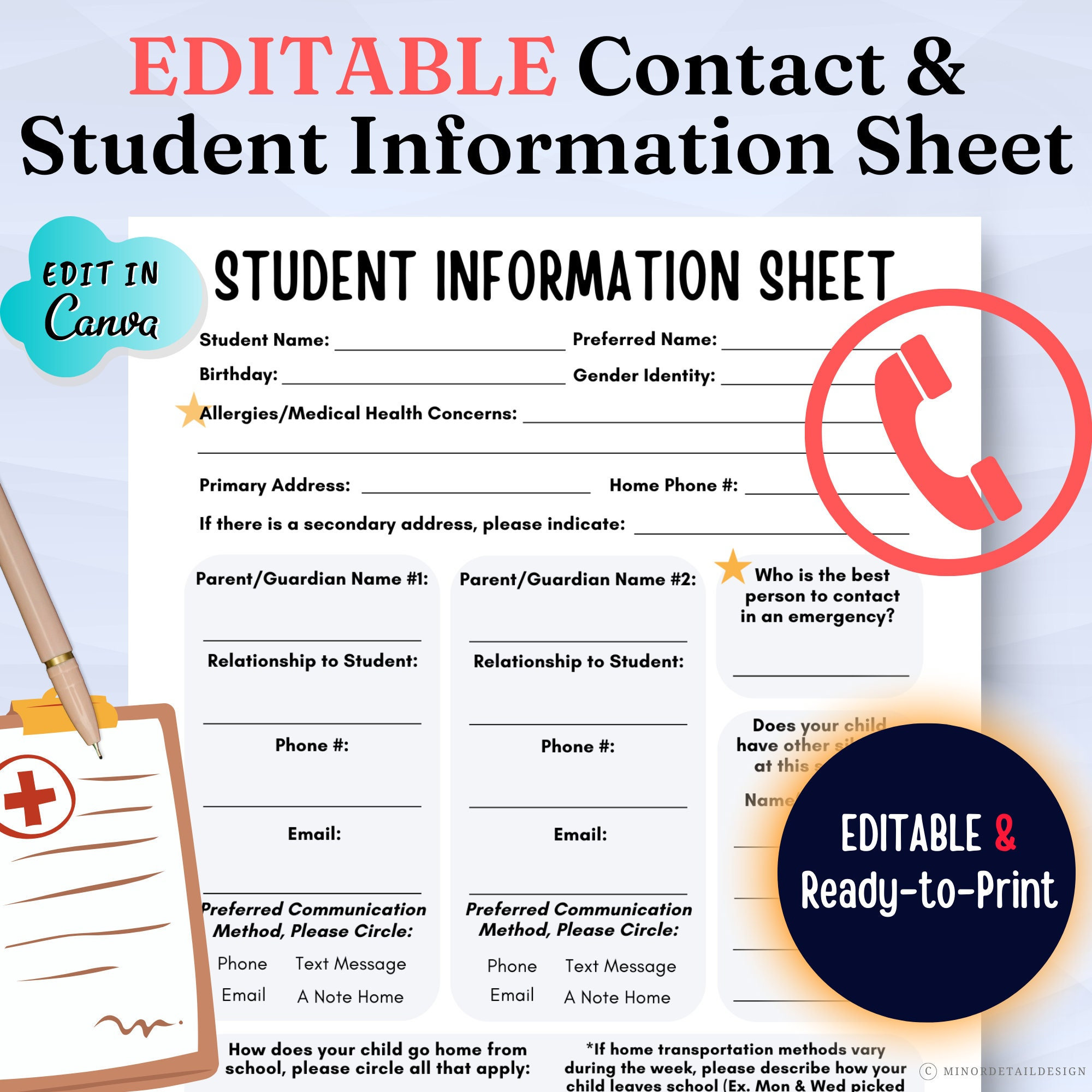 Student Information Sheet, Parent Contact Sheet, Student Information ...
