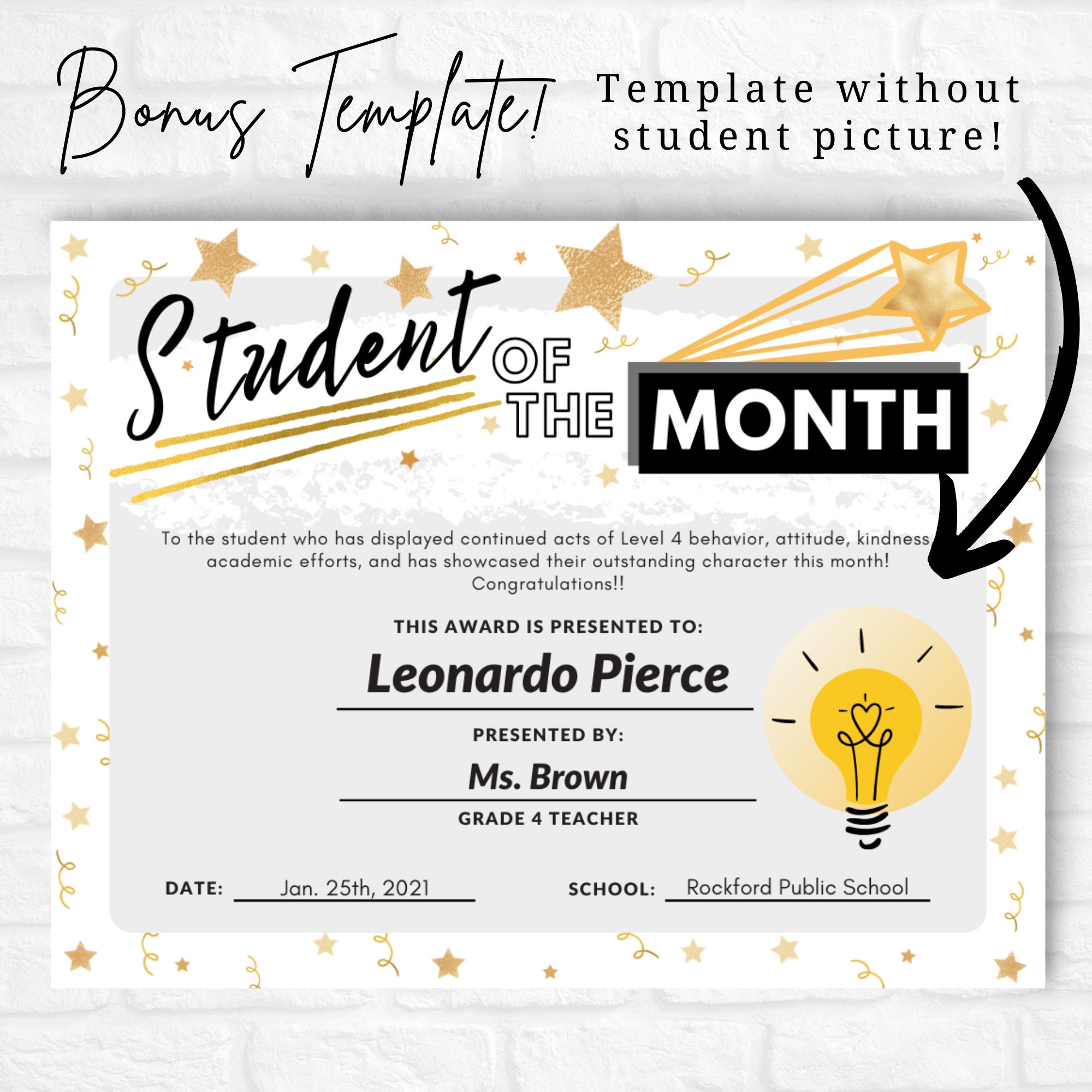 Student Of The Month Certificate Template