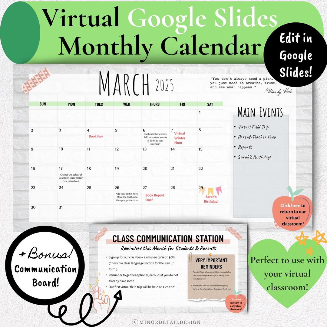Google Slides Calendar, Virtual Calendar Classroom, Digital Classroom ...