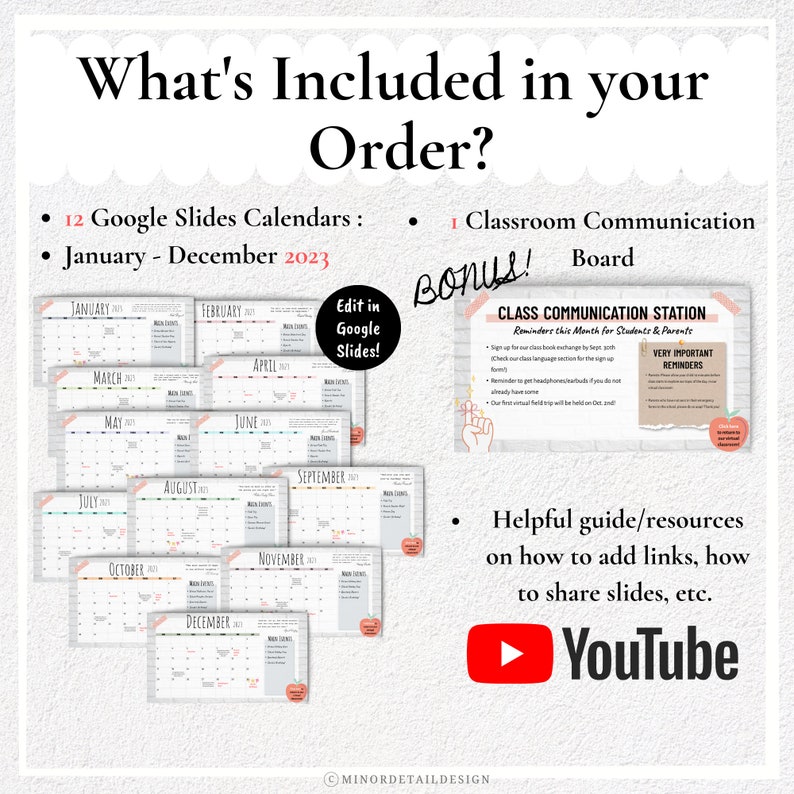 Virtual Classroom Calendar Google Slides Calendar Digital - Etsy