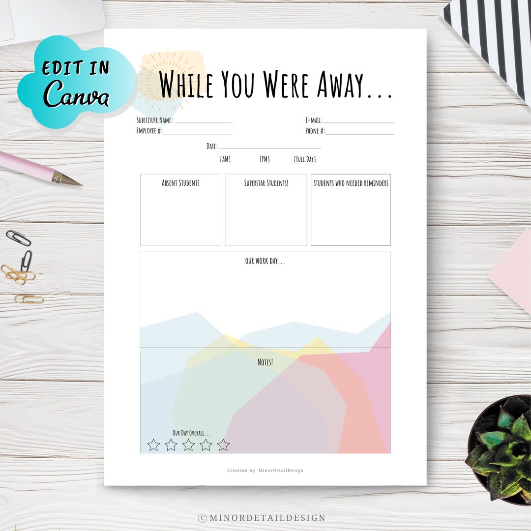 Substitute Teacher Printable, Substitute Teacher Note, Substitute ...