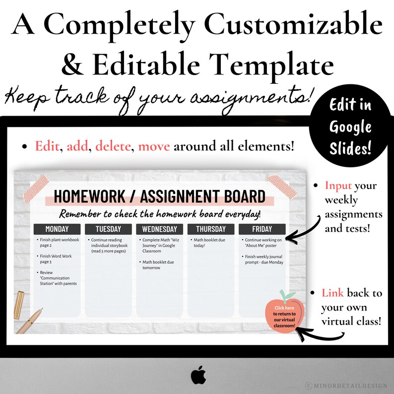 Homework Distance Learning Template Distance Learning | Etsy