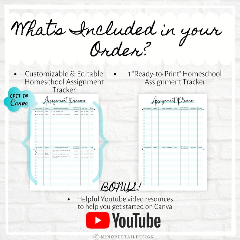 EDITABLE Assignment Tracker Printable, Homeschool Assignment Tracker ...