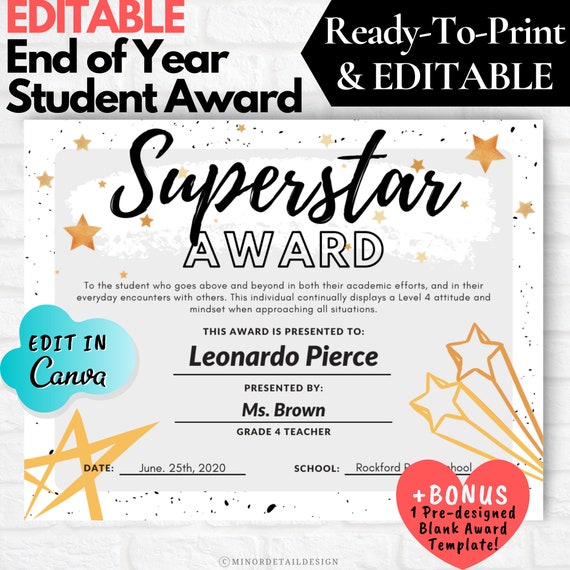 Certificados De Premios Imprimibles Para La Escuela