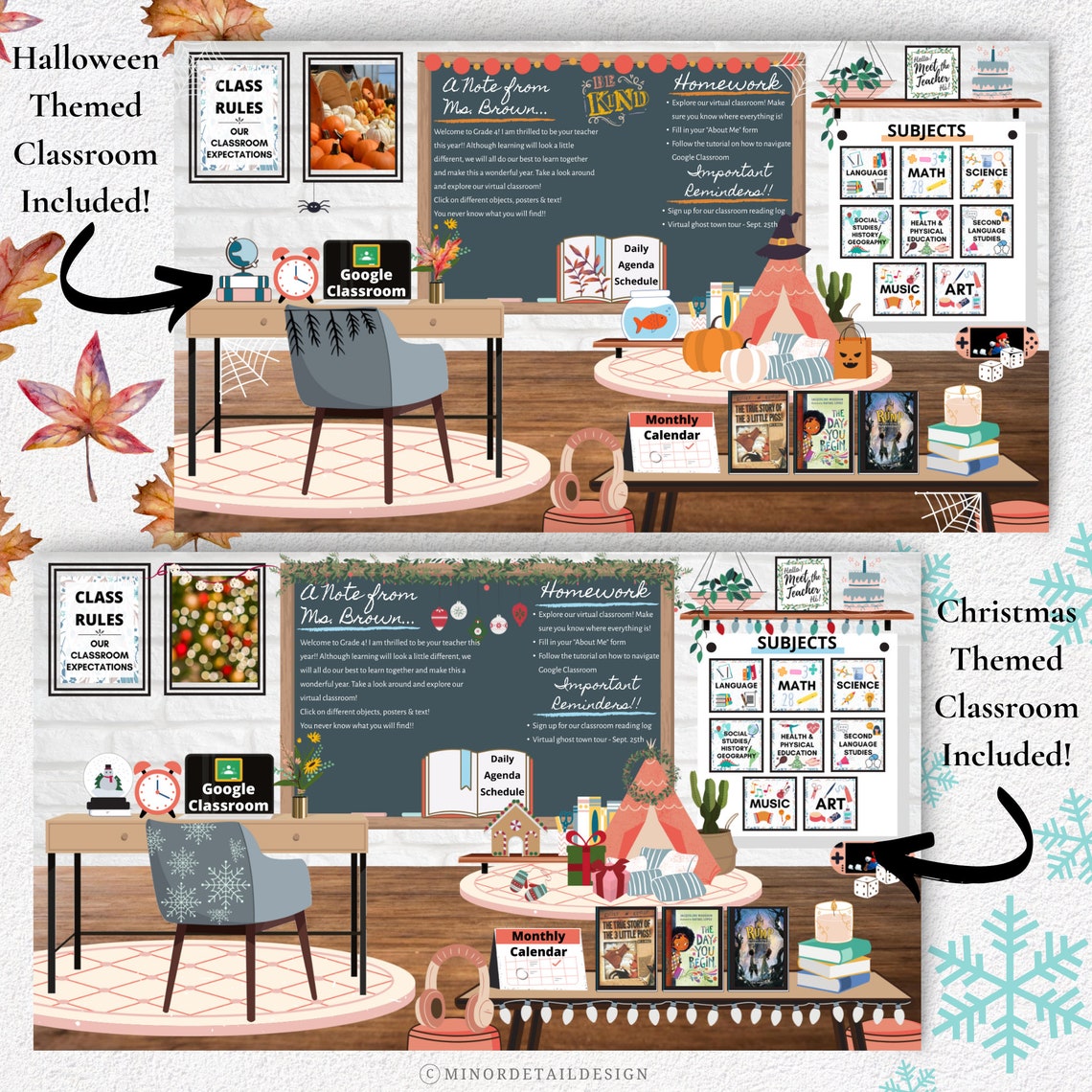 EDITABLE Virtual Classroom, Google Classroom Virtual Bitmoji, Digital ...