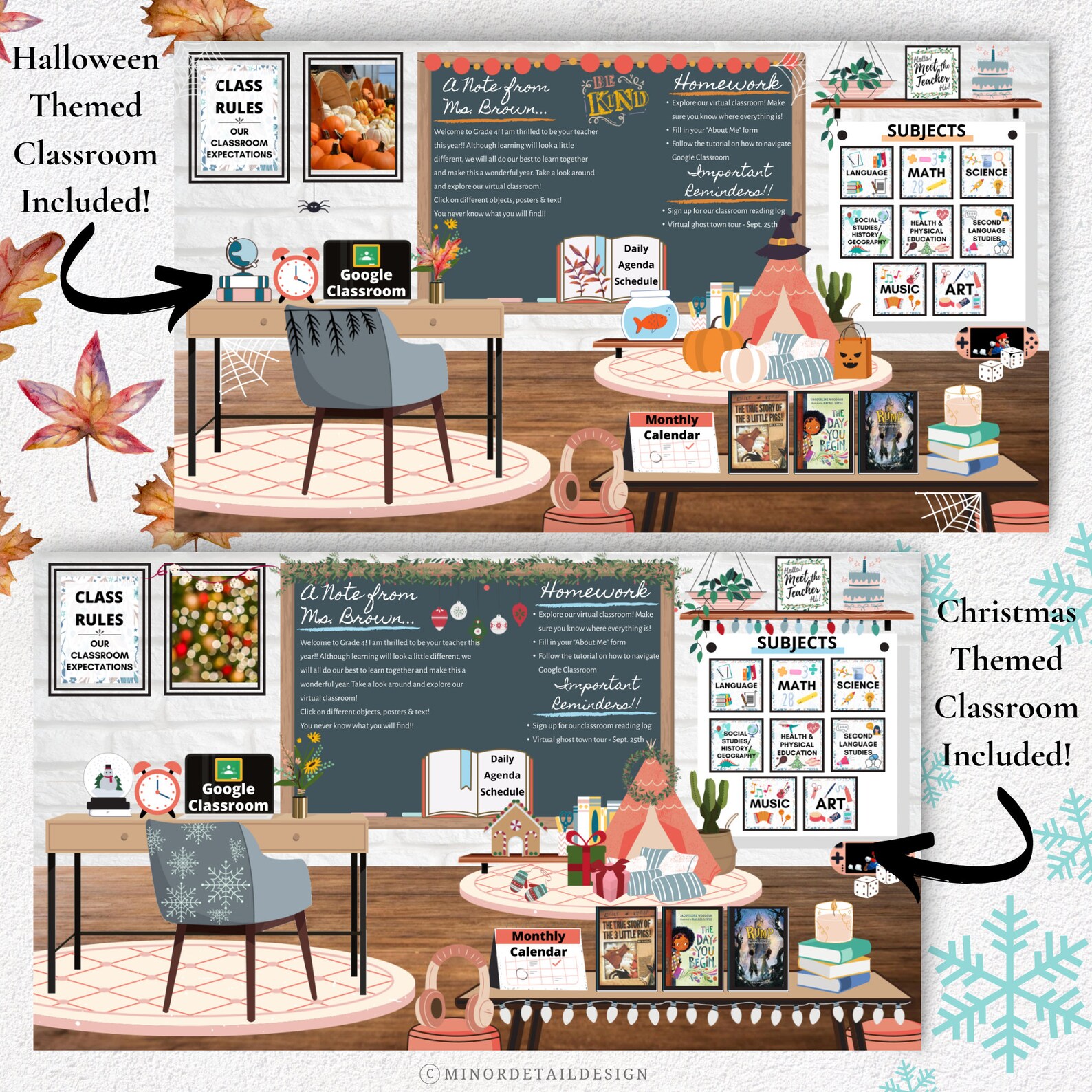 EDITABLE Virtual Classroom, Google Classroom Virtual Bitmoji, Digital ...