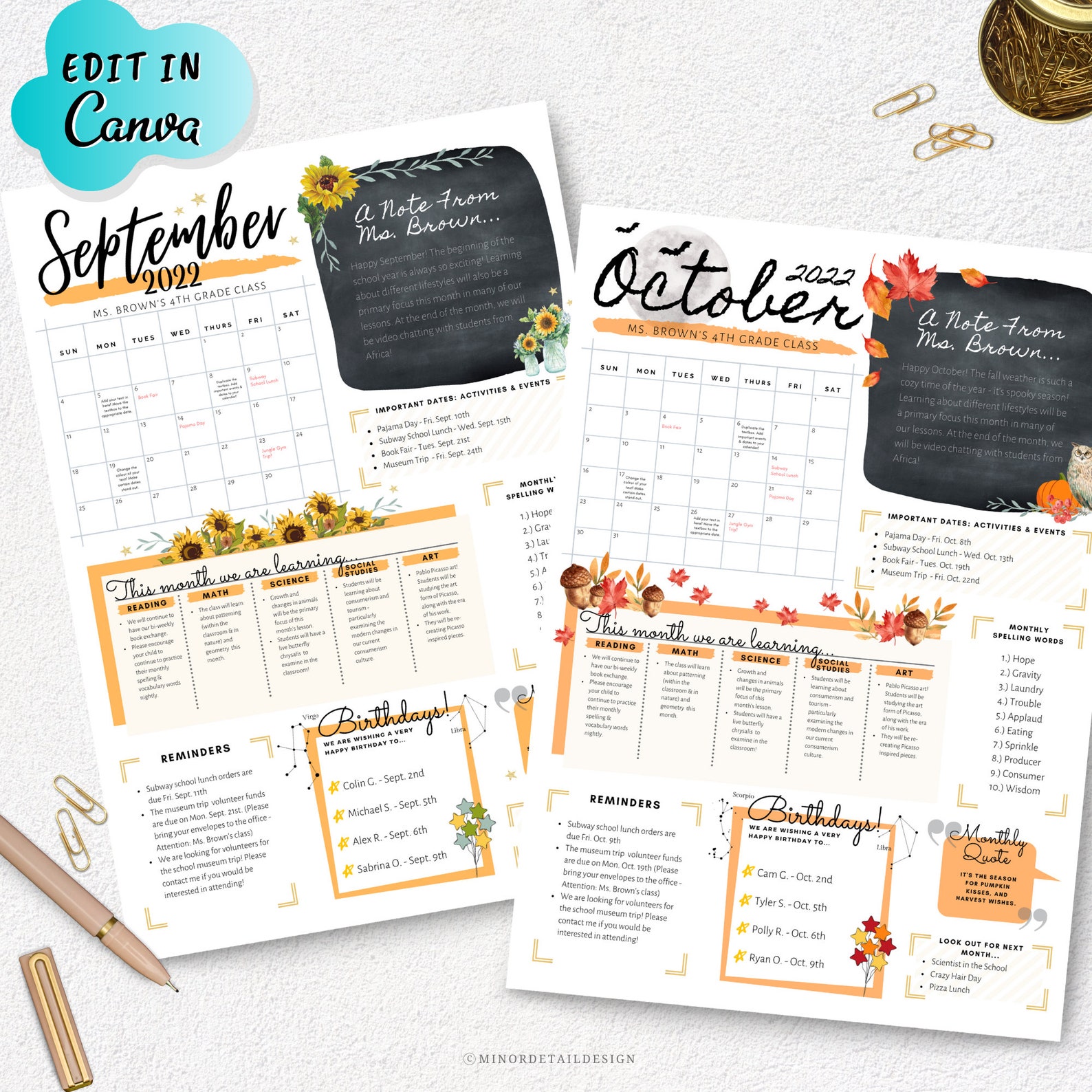 Editable School Newsletter Monthly Classroom Newsletter 12 - Etsy