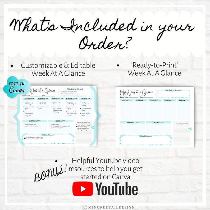 EDITABLE Home School Schedule, Week at A Glance Planner, Week at A ...
