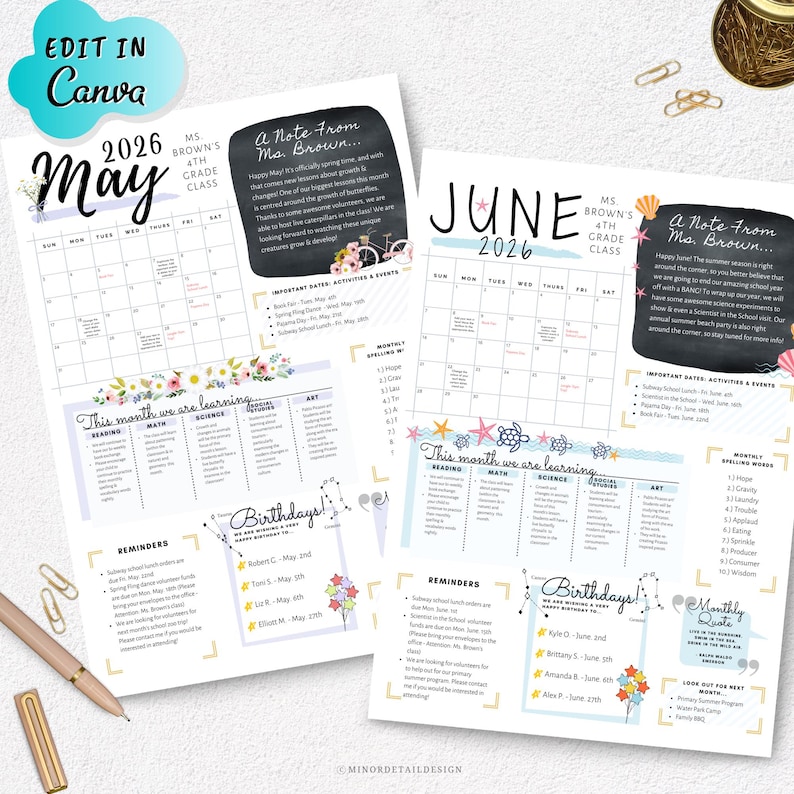 EDITABLE School Newsletter, MONTHLY Classroom Newsletter, 12 Month ...