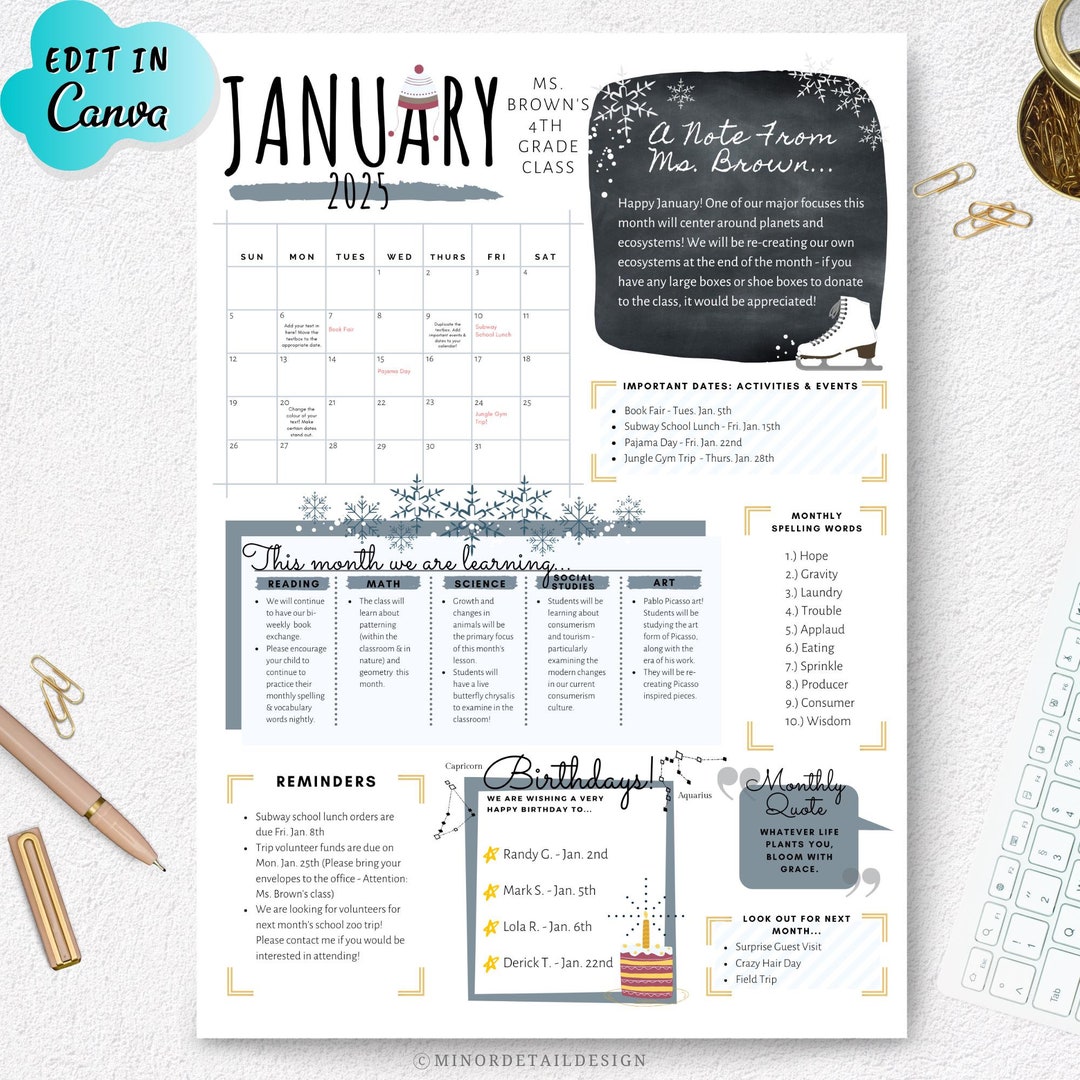 January Newsletter, Winter Newsletter, Teacher Newsletter Template ...
