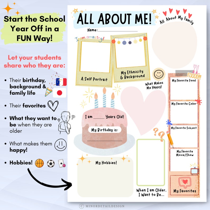 Back to School All About Me EDITABLE Student About Meall - Etsy