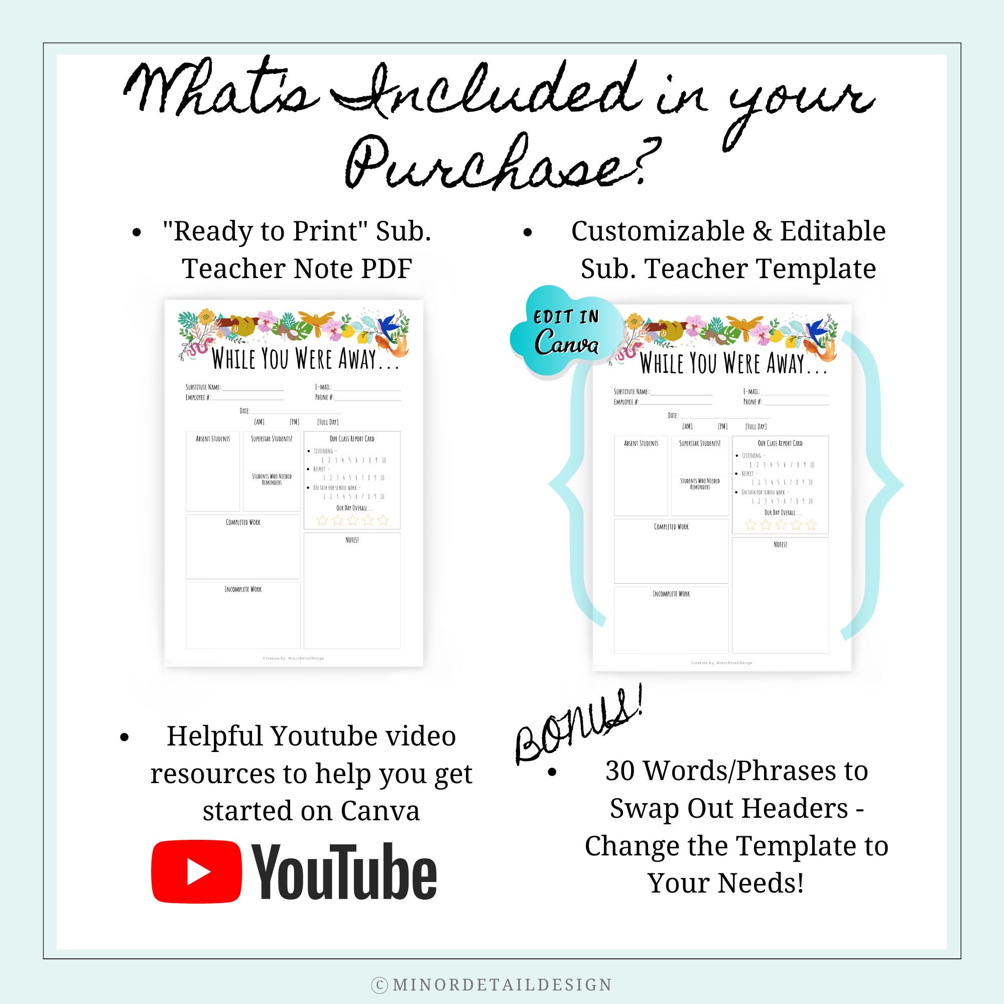 Substitute Teacher Resource, Editable Teacher Note, Substitute Teacher ...