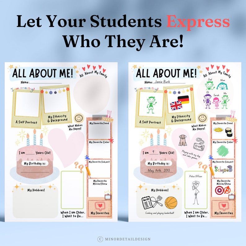 Back to School All About Me EDITABLE Student About Meall - Etsy