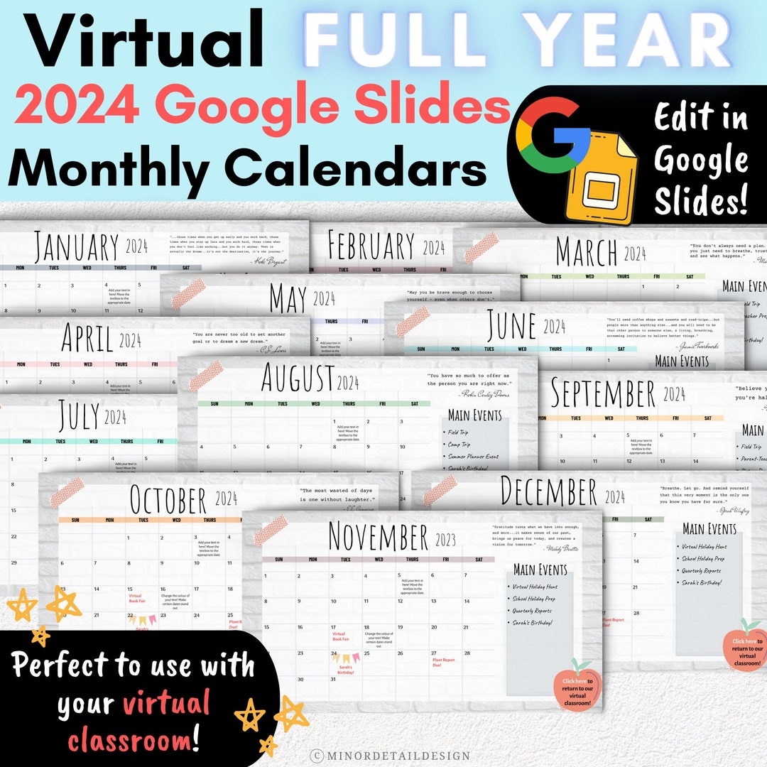 Virtual Classroom Calendar, Google Slides Calendar, Digital Classroom ...