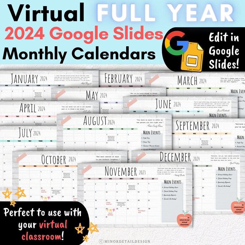Virtual Classroom Calendar, Google Slides Calendar, Digital Classroom ...