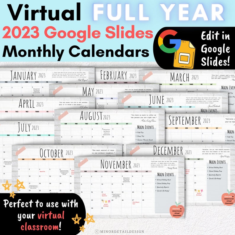 Virtual Classroom Calendar Google Slides Calendar Digital - Etsy