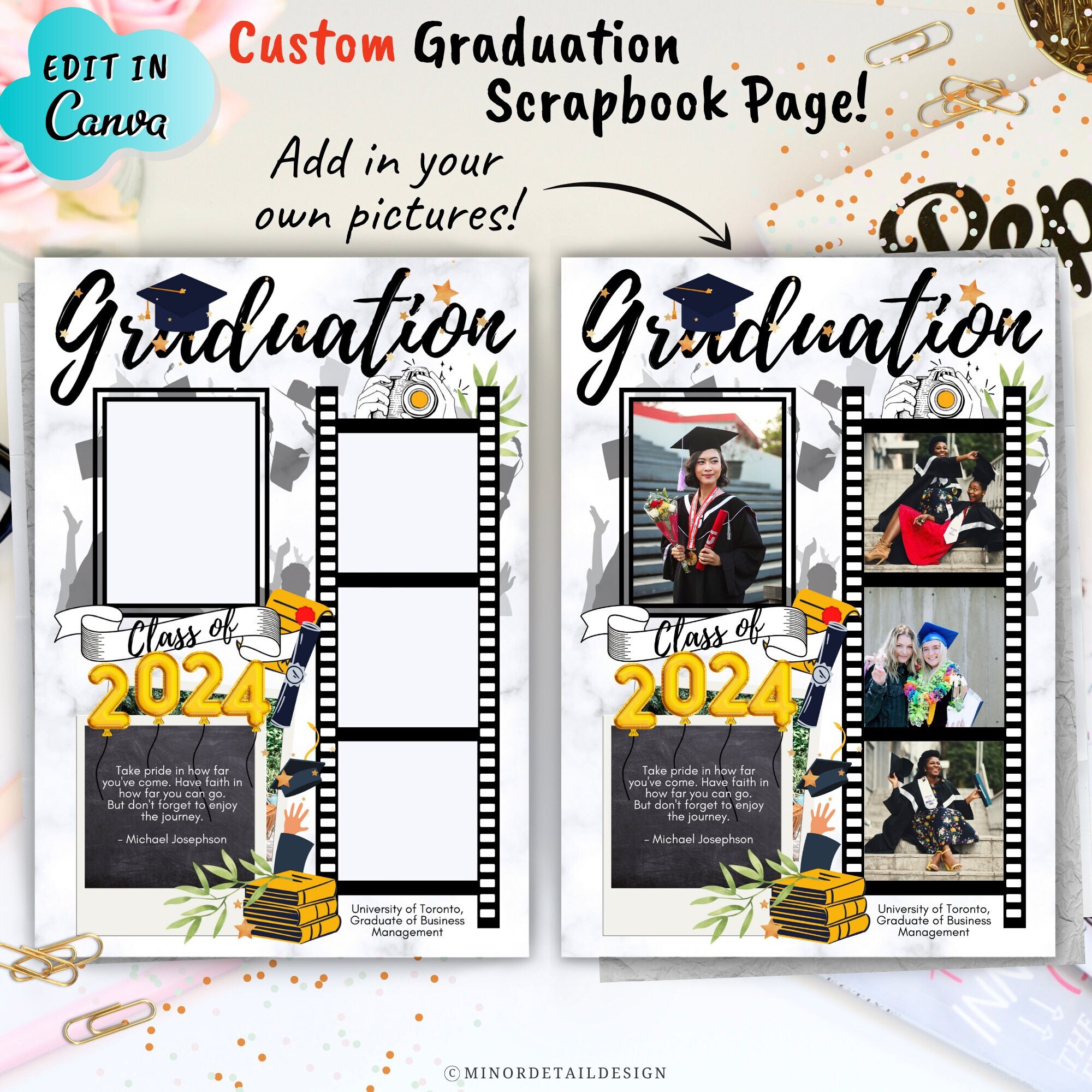 Graduation Scrapbook Page, EDITABLE Graduation Template, Premade ...