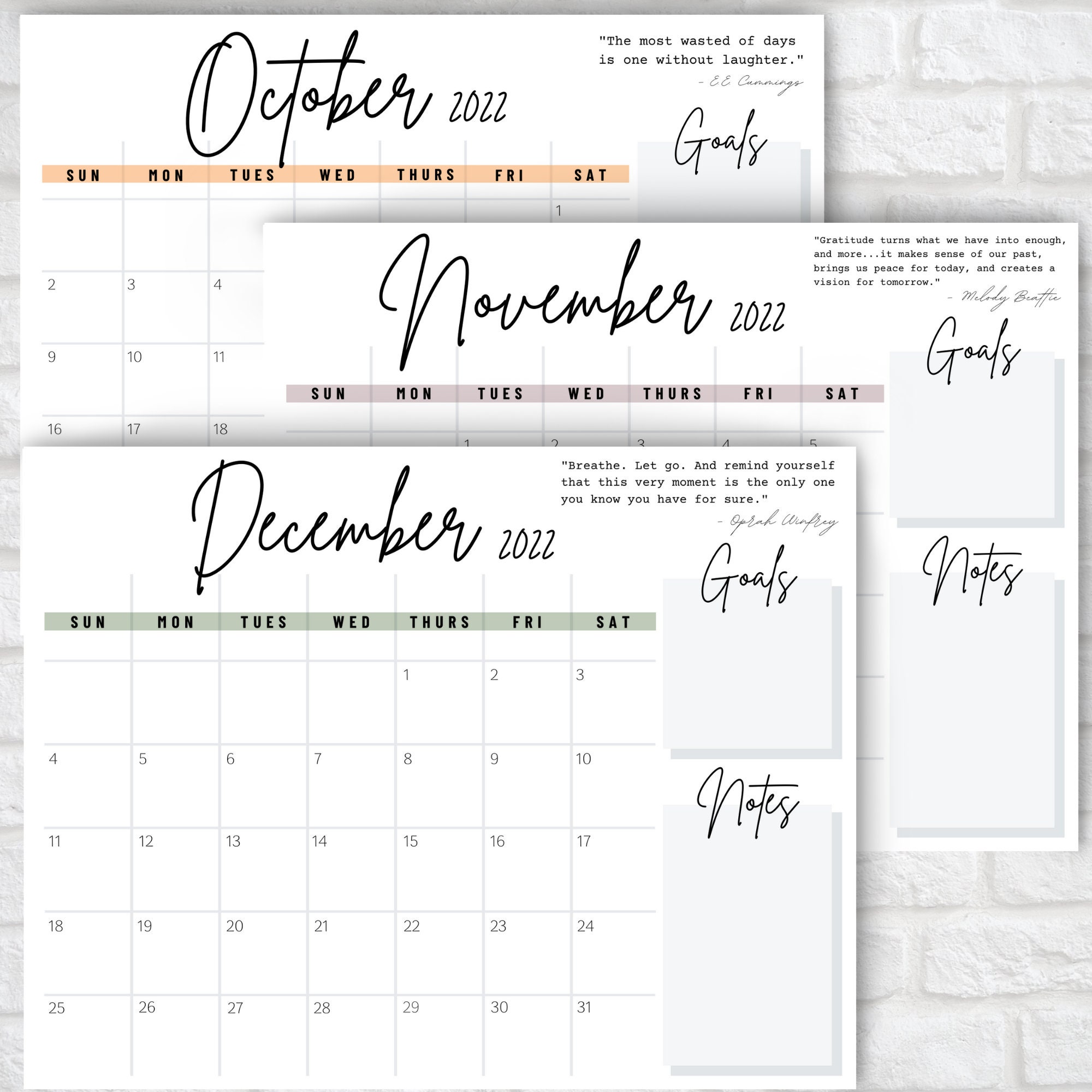 12 Month Calendar Printable Full Year Calendar Printable | Etsy