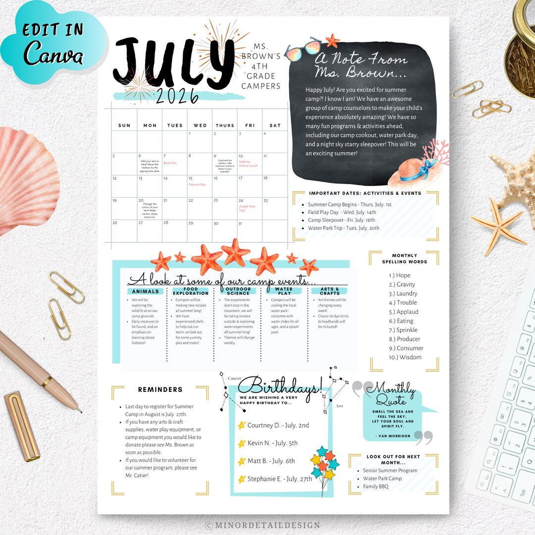 EDITABLE School Newsletter, JULY Newsletter, 2026 Newsletter, Classroom ...