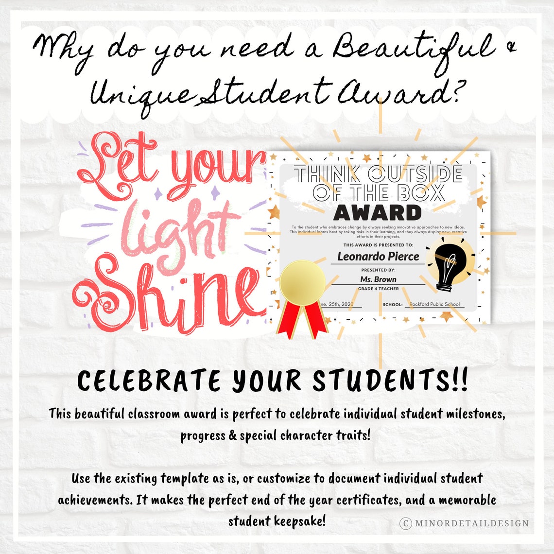 EDITABLE School Award, School Award Template, Student Award Printable ...