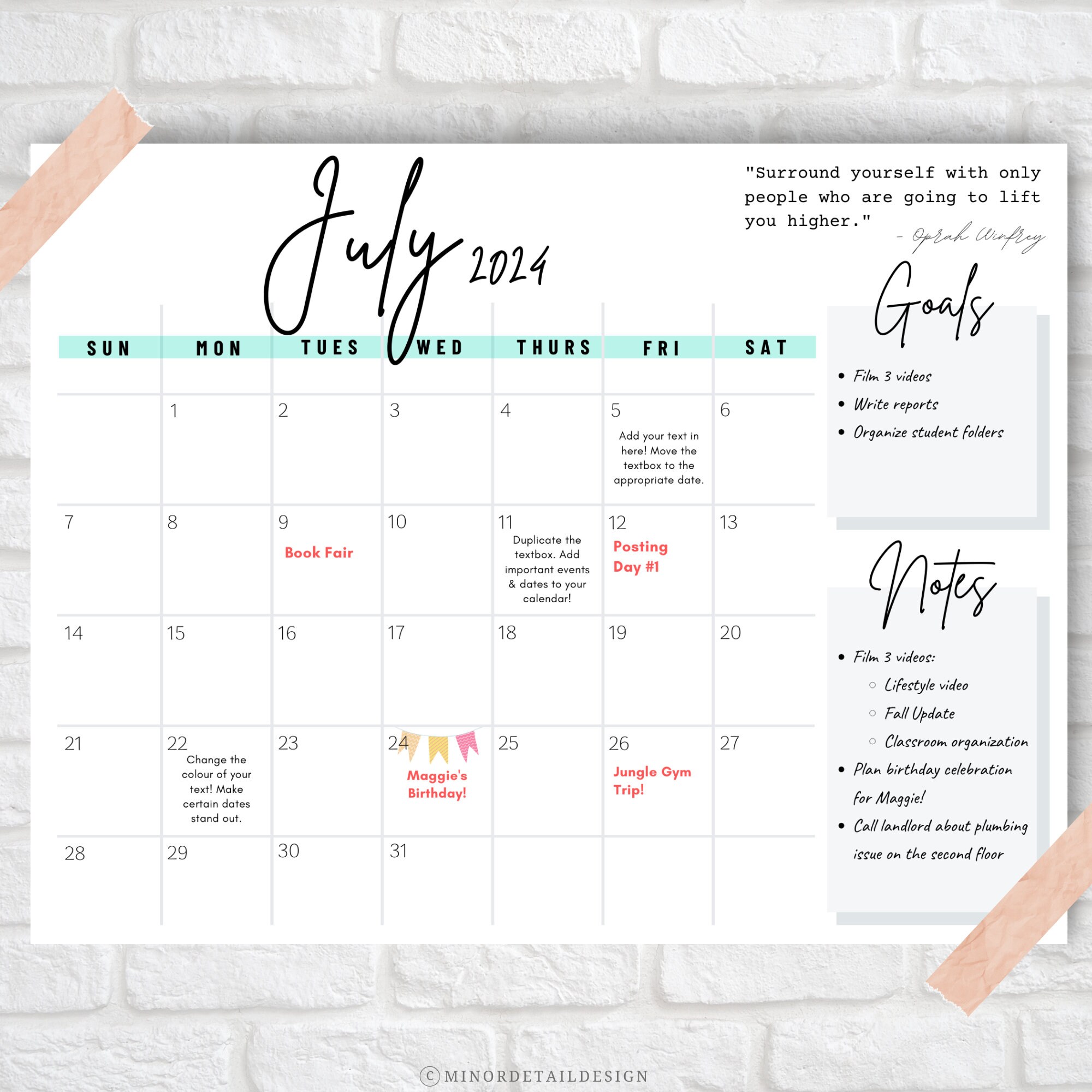 July Calendar Printable, July Calendar 2024, July Calendar Planner ...