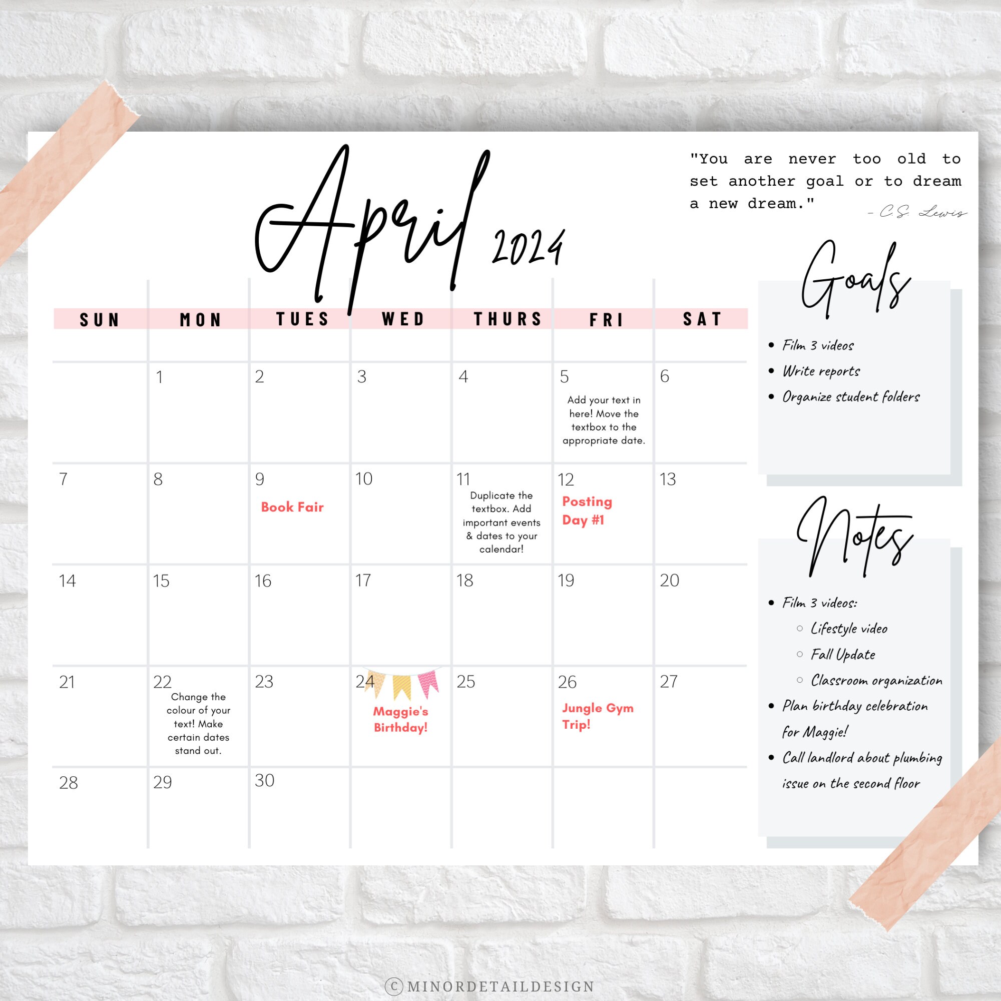 April Calendar Printable, April Calendar 2024, April Calendar Planner ...