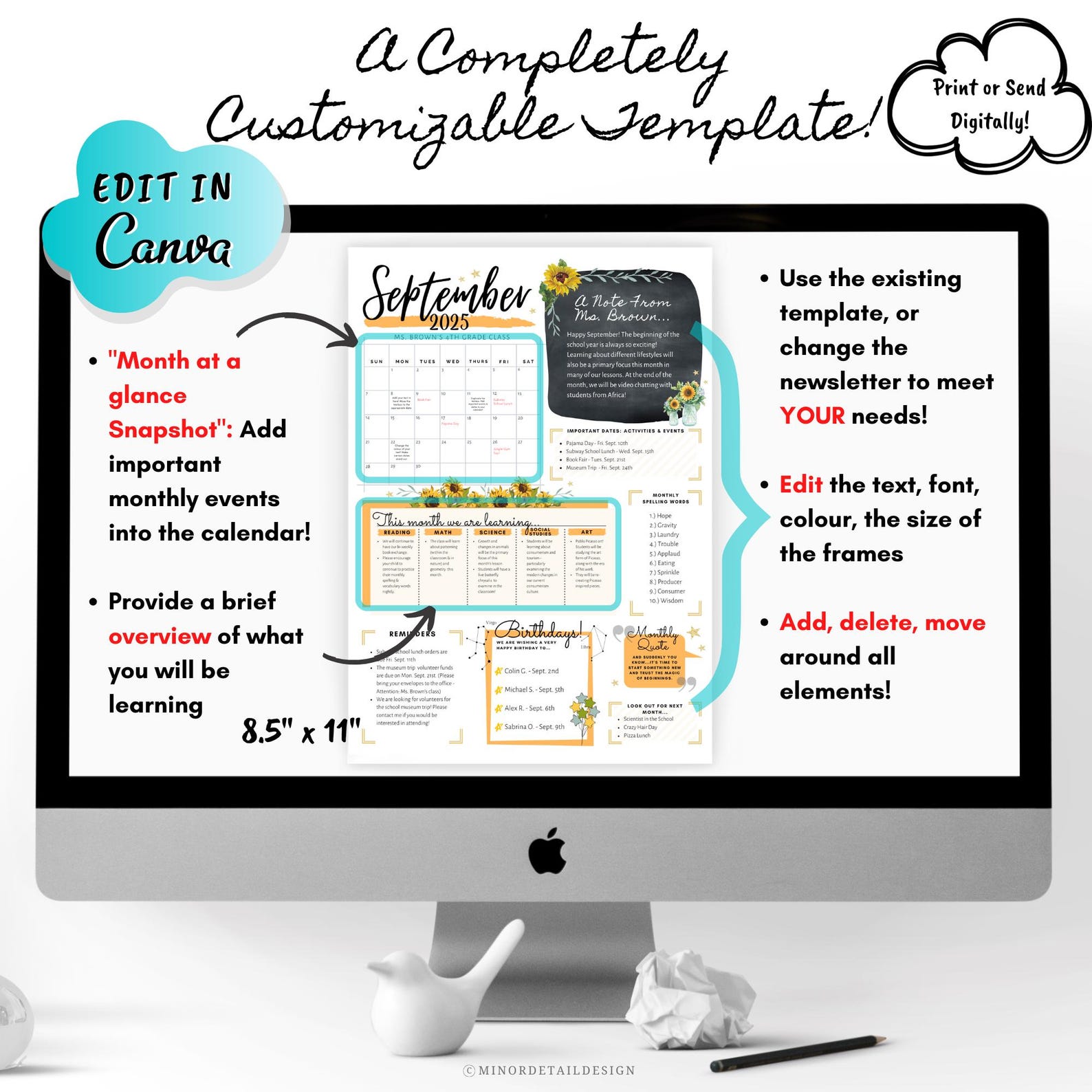 EDITABLE School Newsletter, Monthly Classroom Newsletter, 12 Month ...