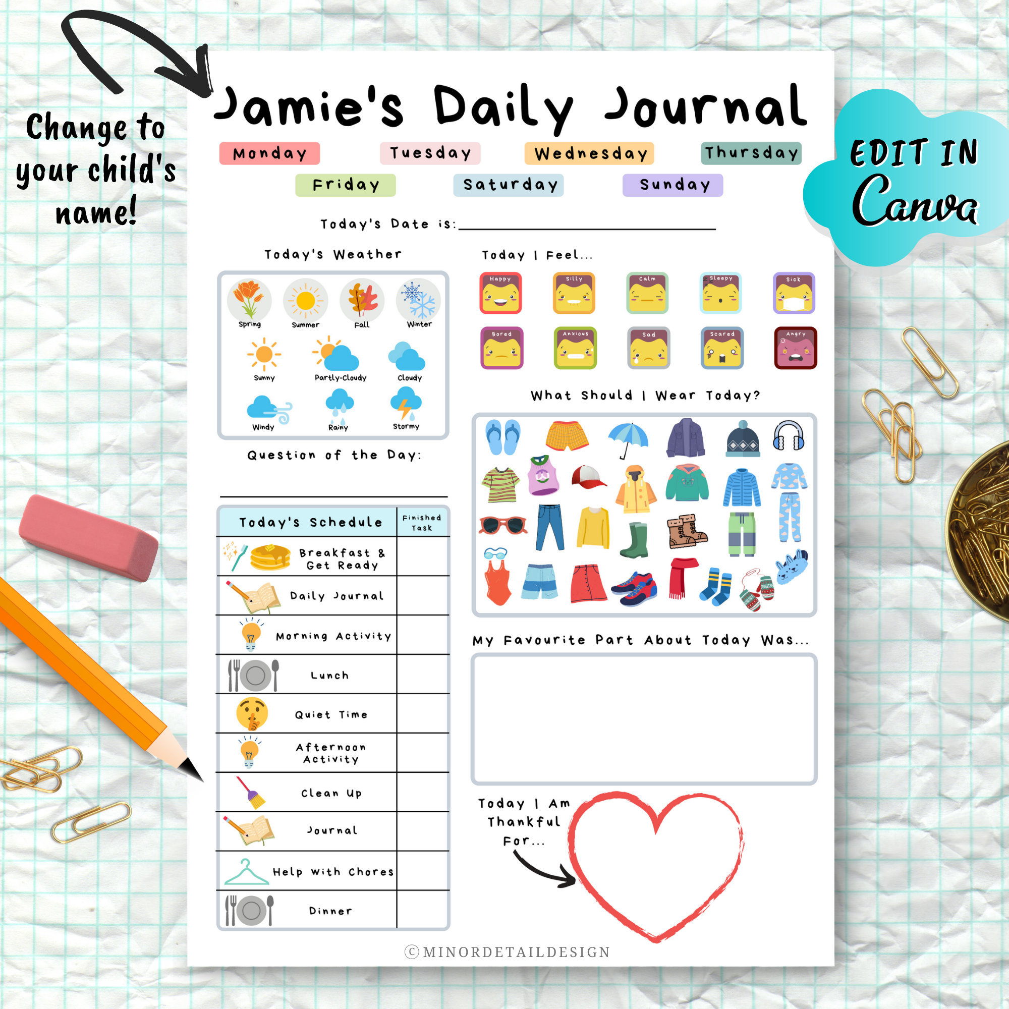 Editable Daily Schedule for Kids, Kindergarten Daily Schedule, Morning ...