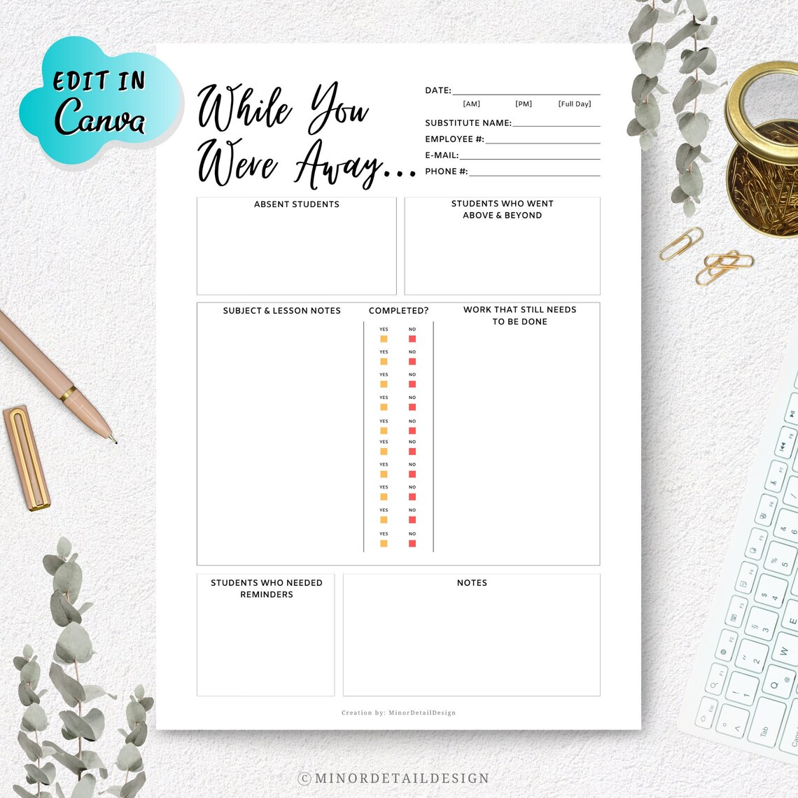 Personalized Substitute Teacher Note, Substitute Teacher, Classroom ...