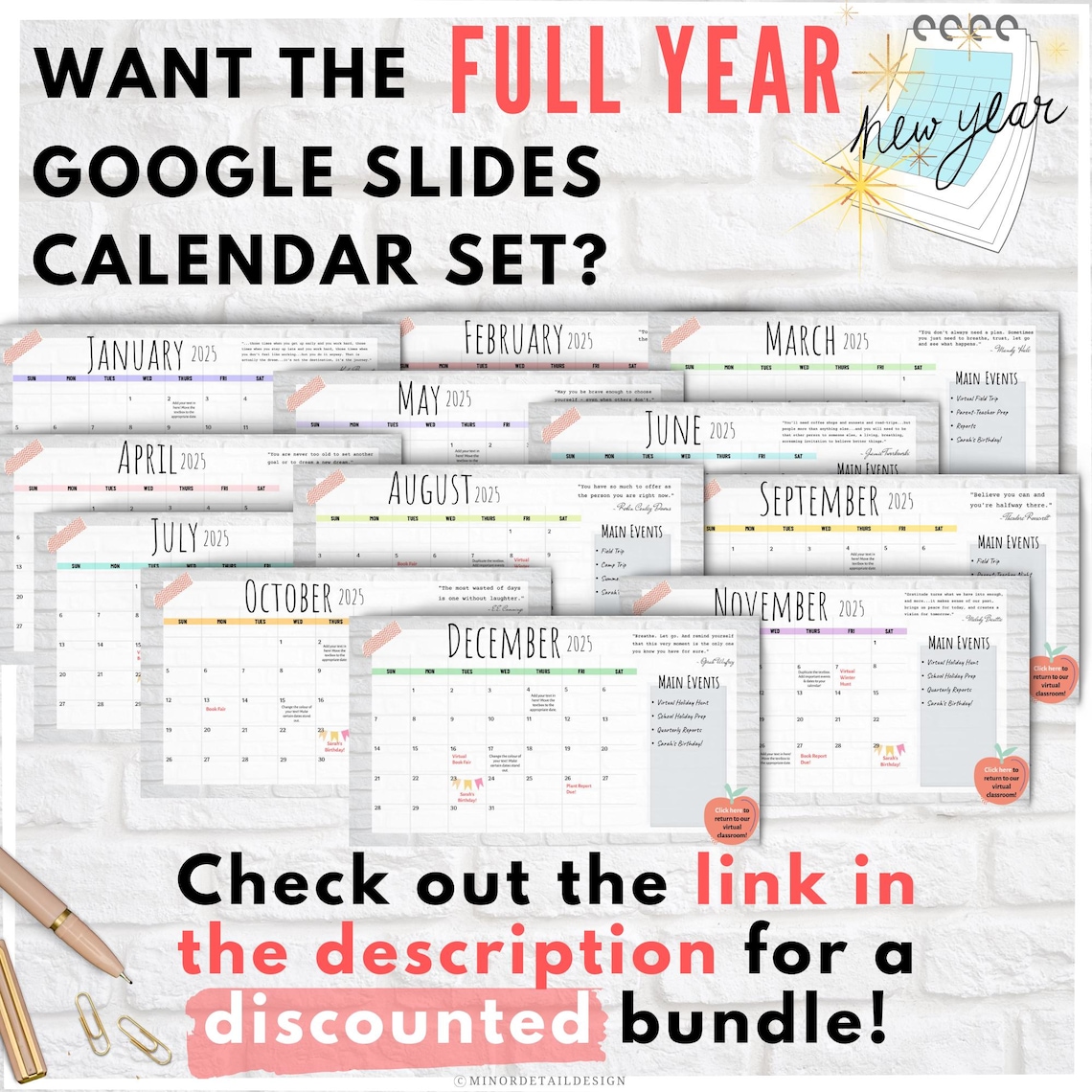 GOOGLE SLIDES CALENDAR, Virtual Calendar Classroom, Digital Classroom ...