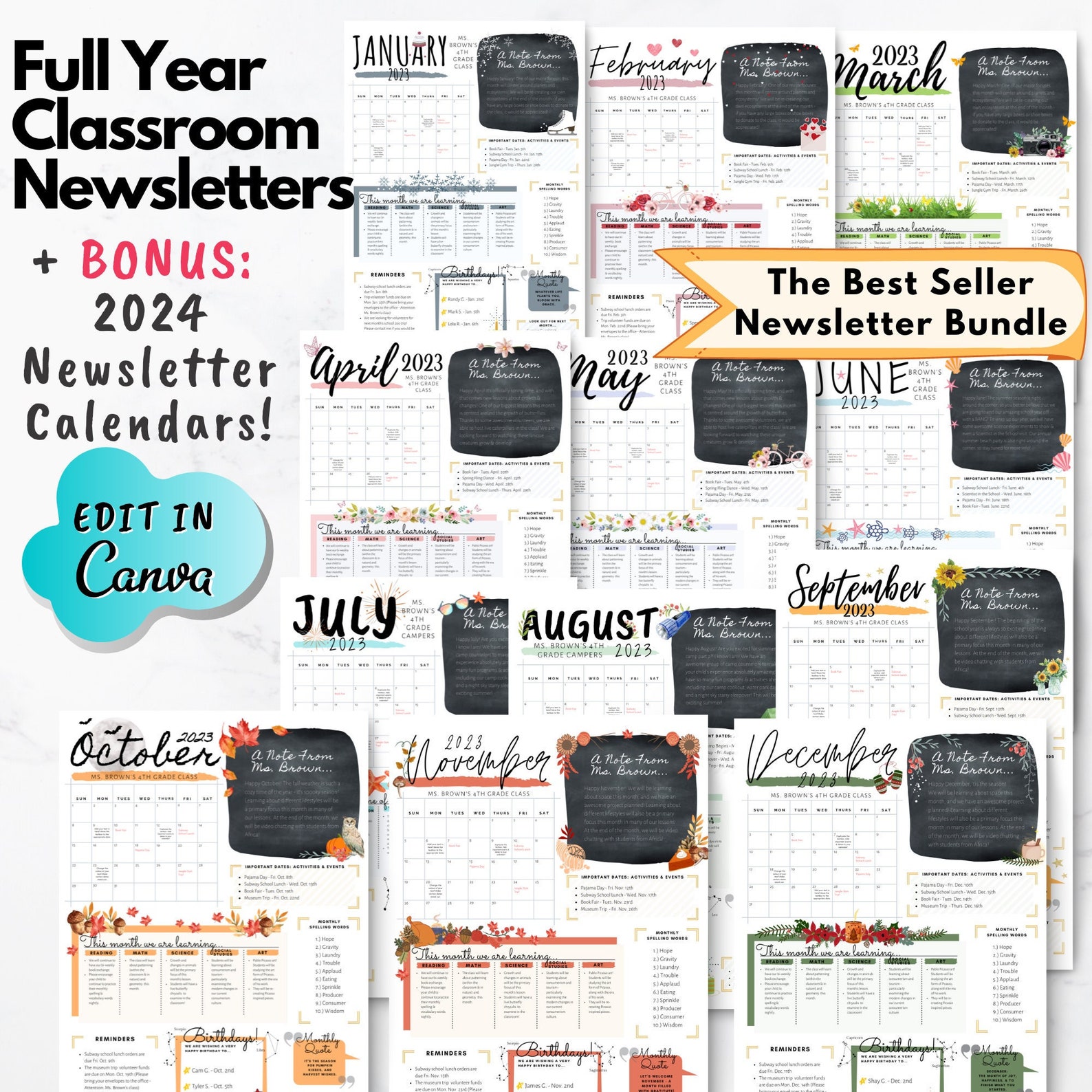 Editable School Newsletter Monthly Classroom Newsletter 12 - Etsy