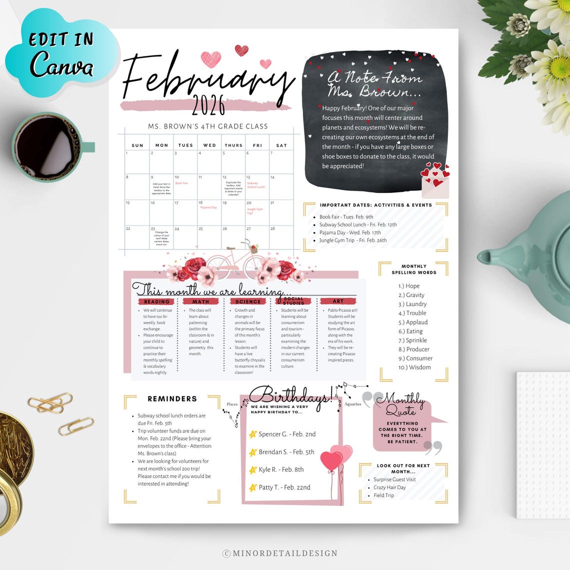 FEBRUARY Newsletter, Classroom Newsletter Printable, Valentines ...