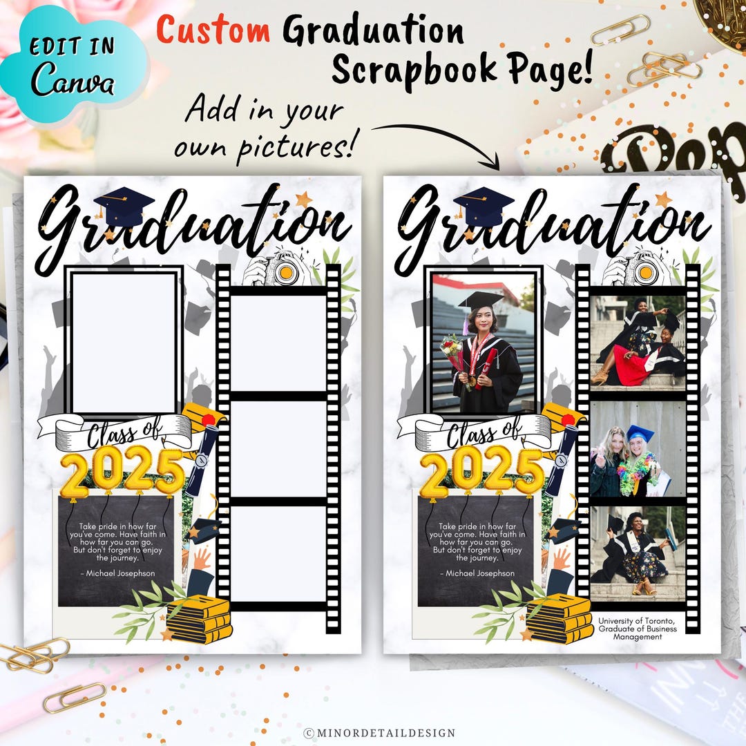 Graduation Scrapbook Page, EDITABLE Graduation Template, Premade ...
