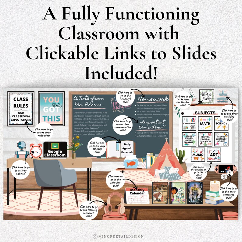 Virtual Classroom Template, Digital Classroom Backdrop, Google Slides ...