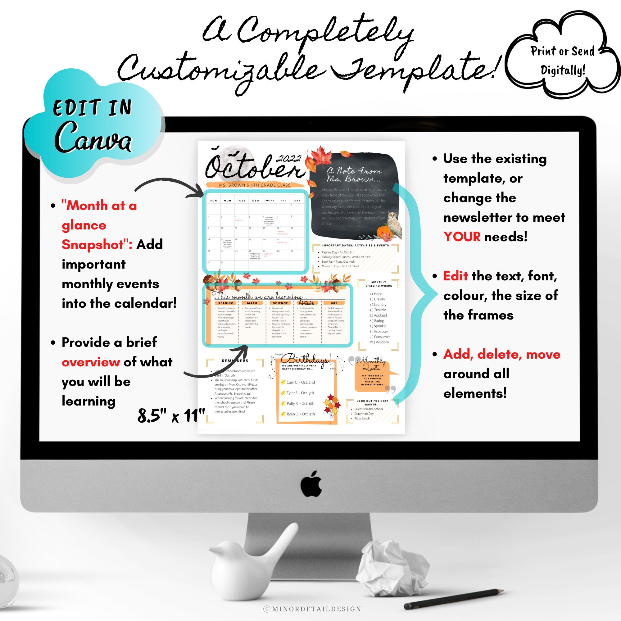 Editable School Newsletter Monthly Newsletter October - Etsy