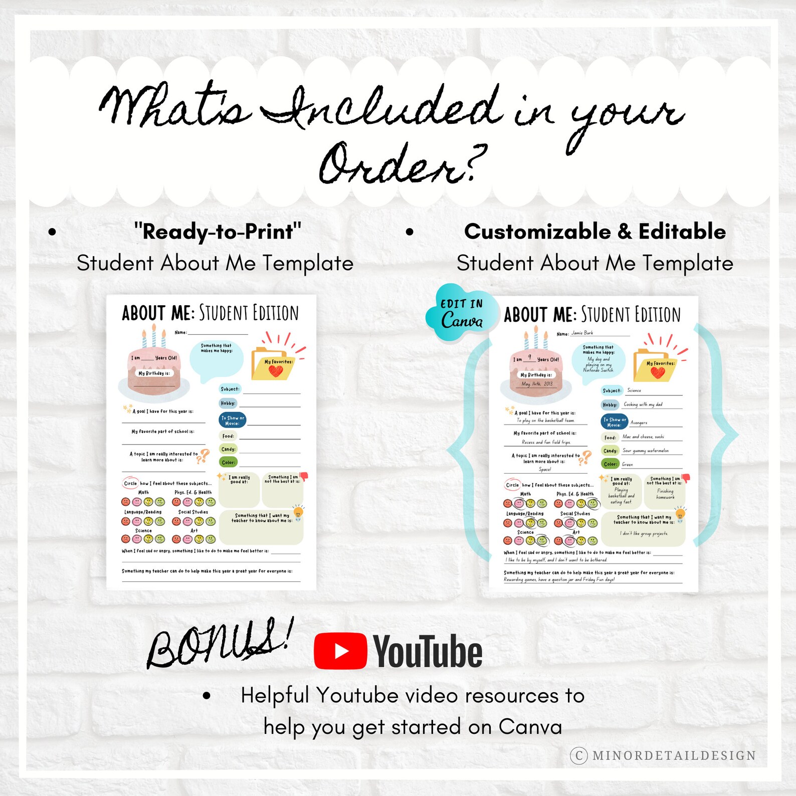 EDITABLE Student About Me, All About Me Printable Back to School, First ...