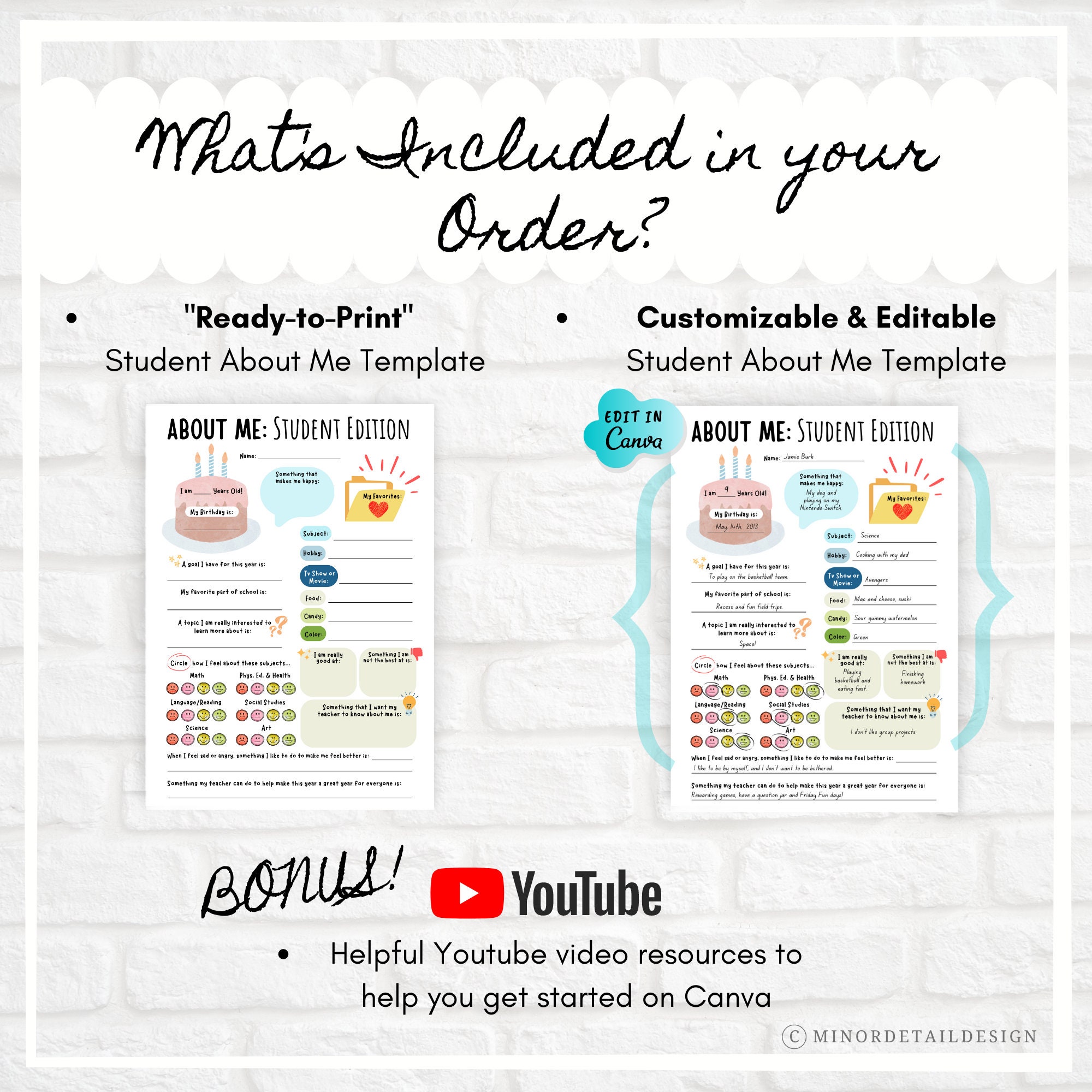 EDITABLE Student About Me, All About Me Printable Back to School, First ...