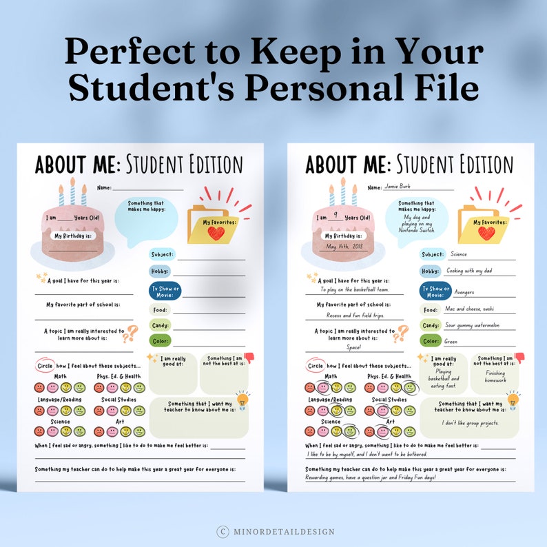EDITABLE Student About Me, All About Me Printable Back to School, First ...