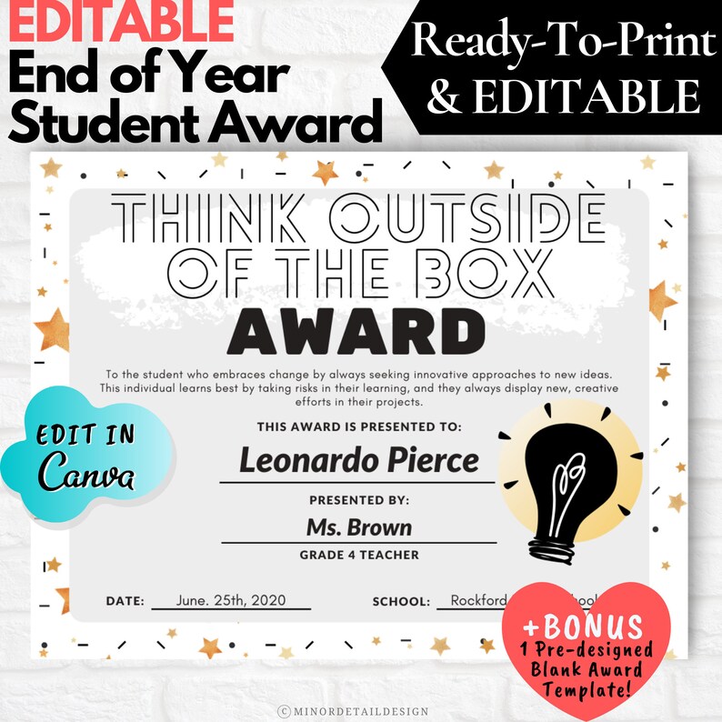 EDITABLE School Award, School Award Template, Student Award Printable ...